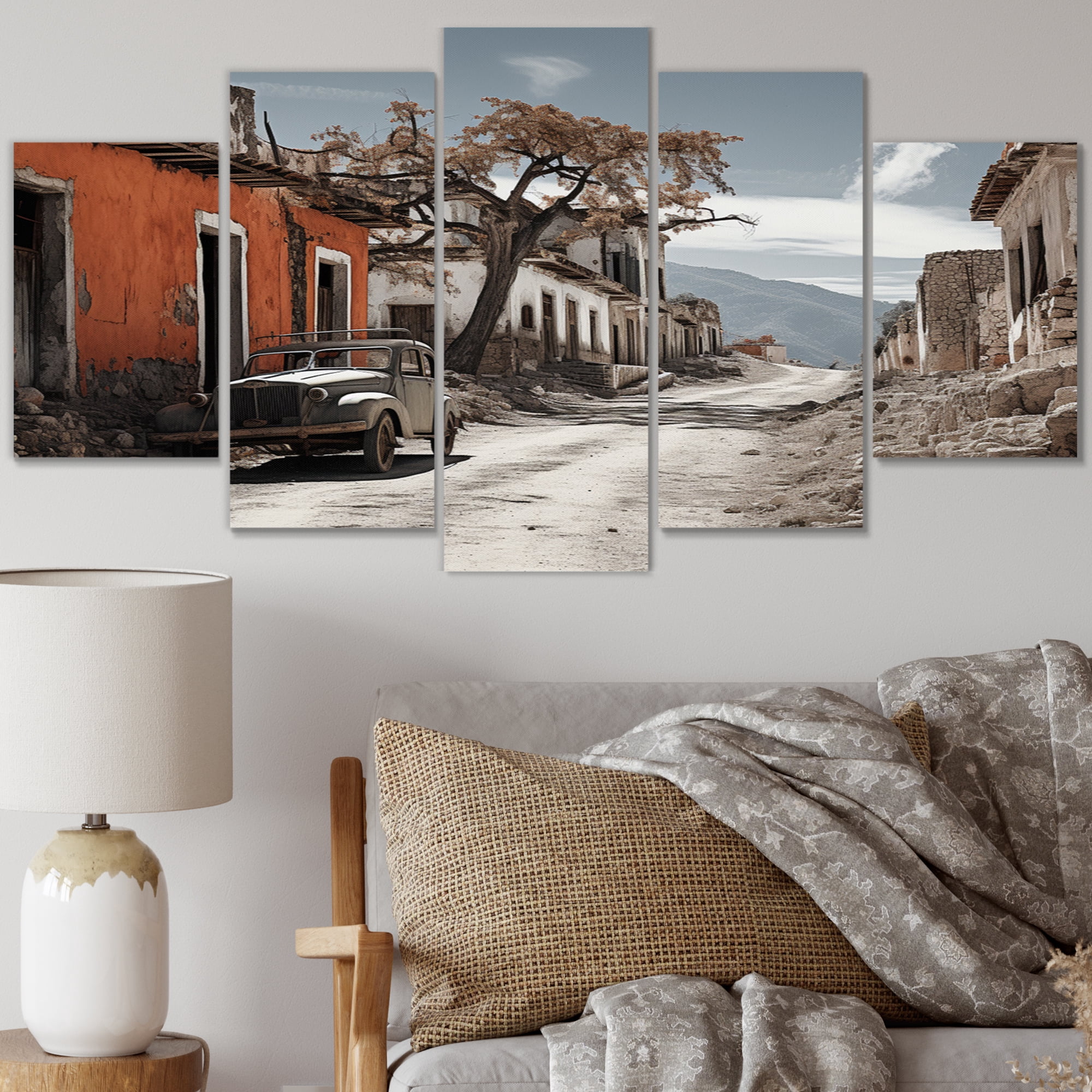 Designart "Rustic Village in the Dominican" Rustic Metal Wall Art Set ...