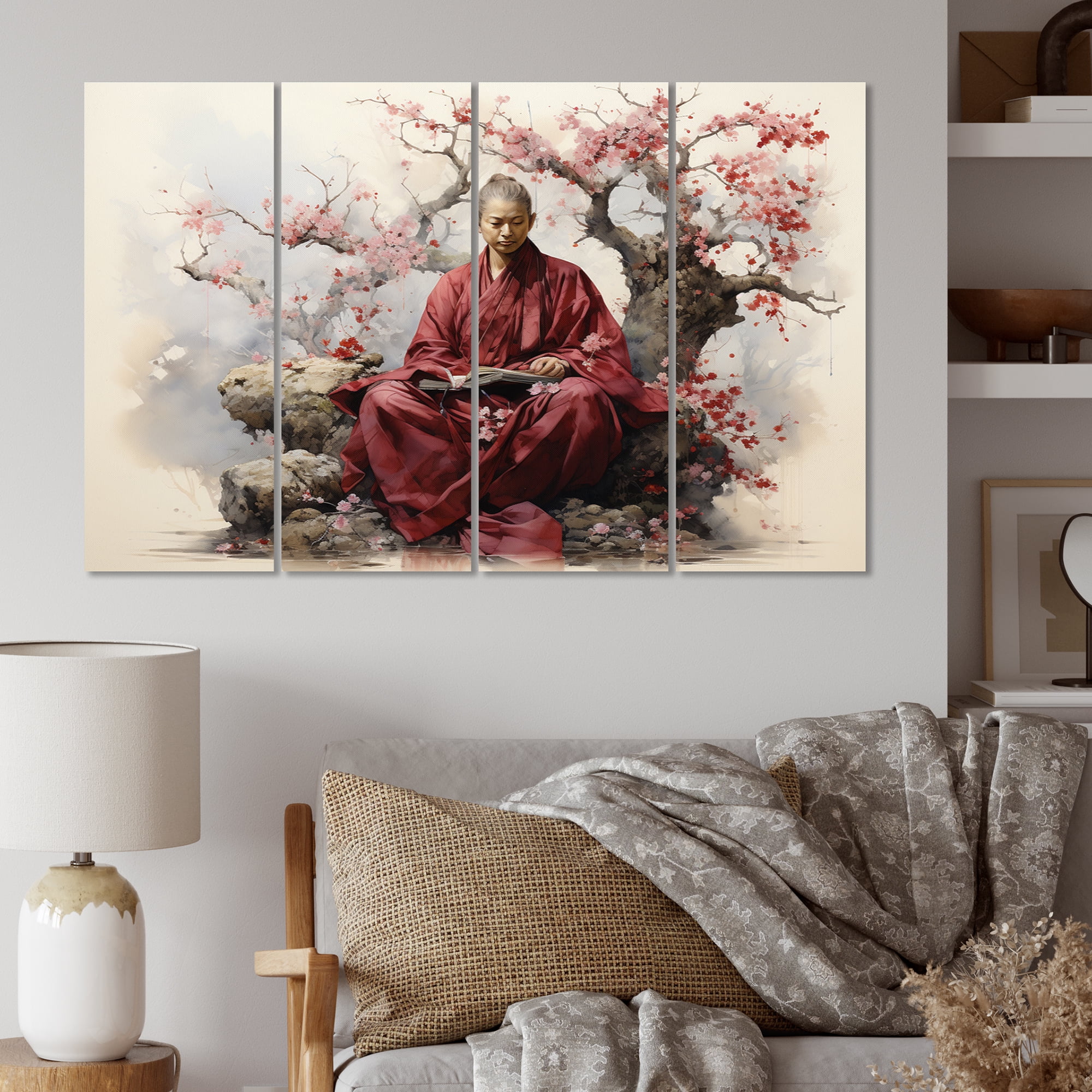 Designart "Sacred Scriptures Red Beige Wisdom II" Spiritual Metal Wall ...