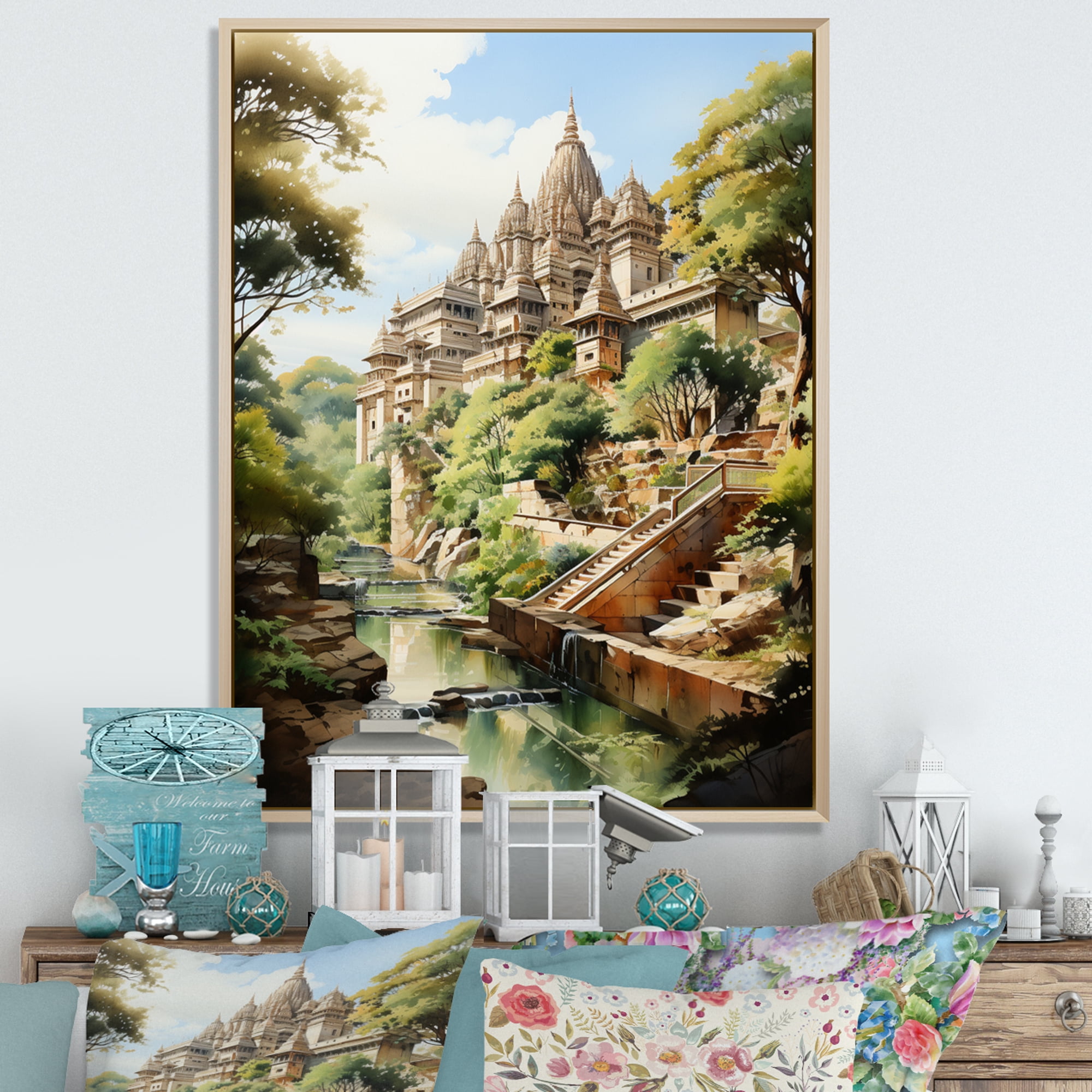 Designart "Sacred Temples Indian Art wall decor I" Indian Floater ...