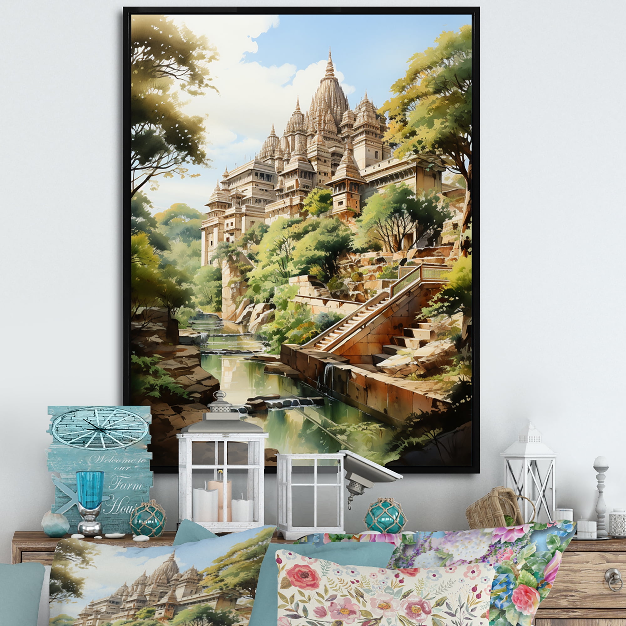 Designart "Sacred Temples Indian Art wall decor I" Indian Floater ...