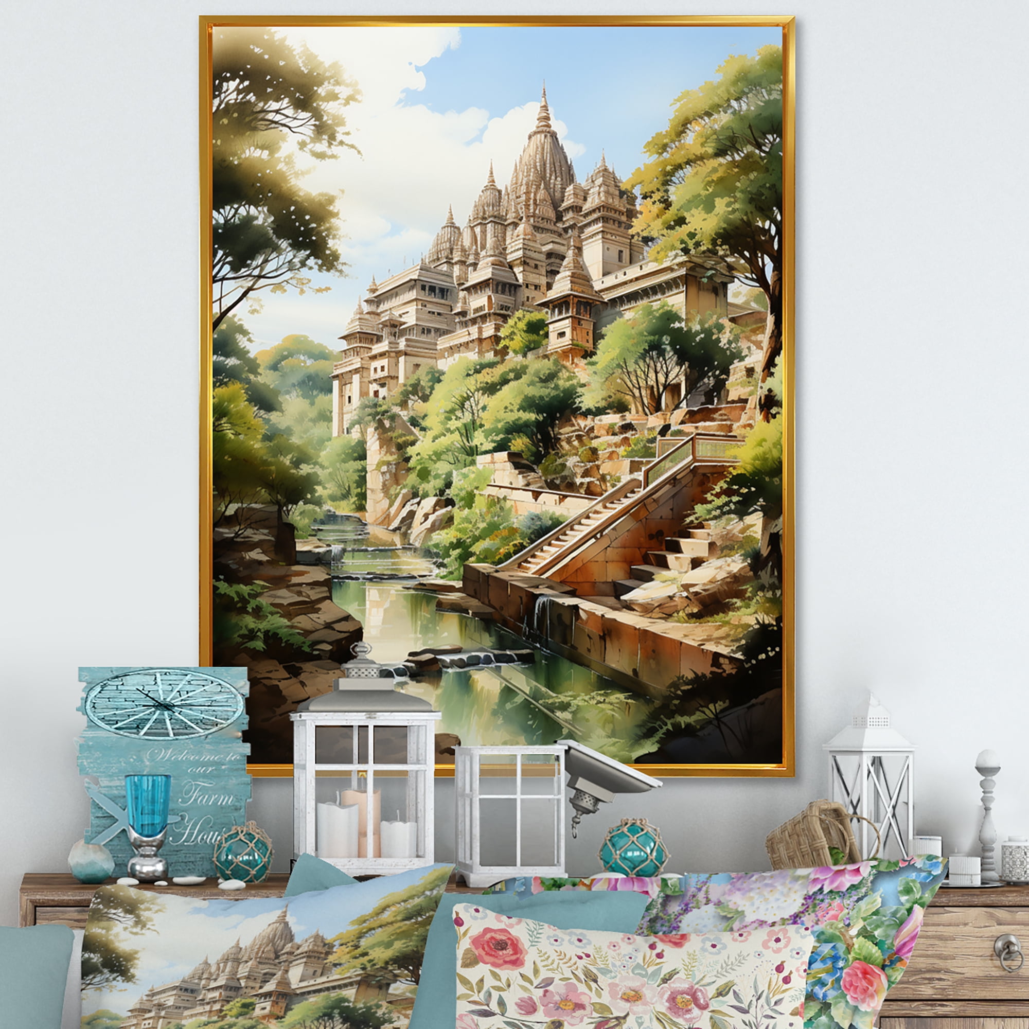 Designart "Sacred Temples Indian Art wall decor I" Indian Floater ...