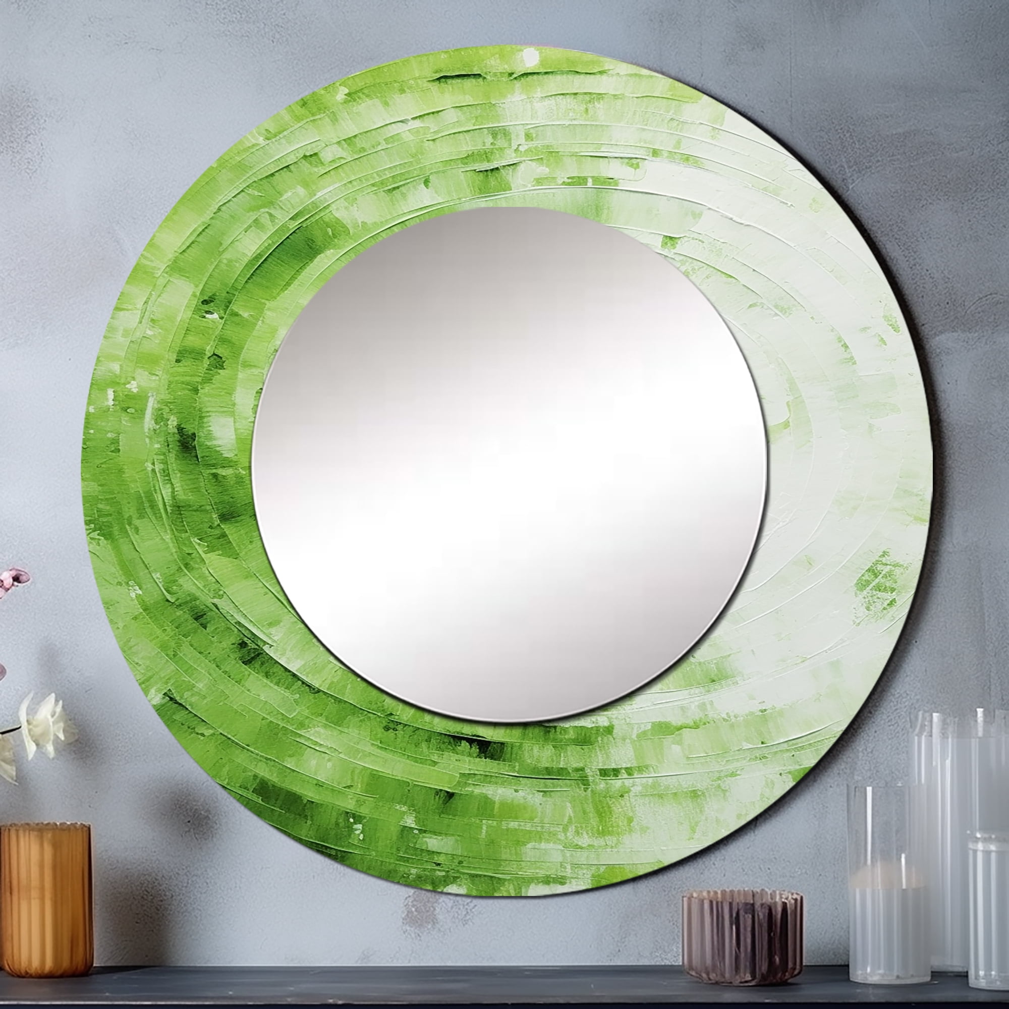 Designart "Sage Spirals In Green And White" Abstract Shapes Rund Mirror ...