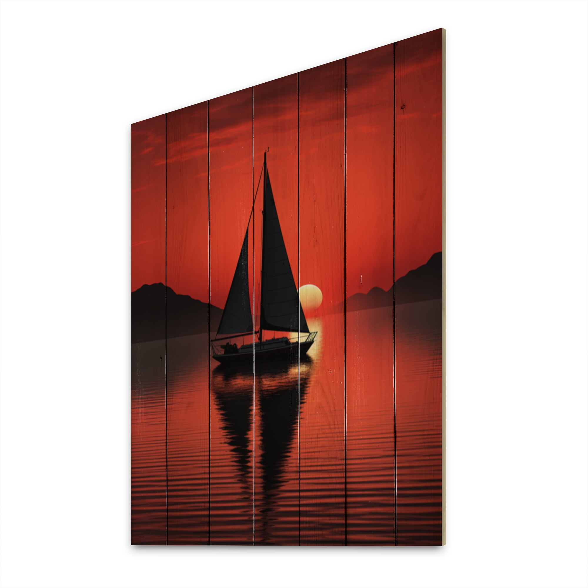 Designart "Sailboat Boat form" Nautical & Beach Print on Natural Pine ...