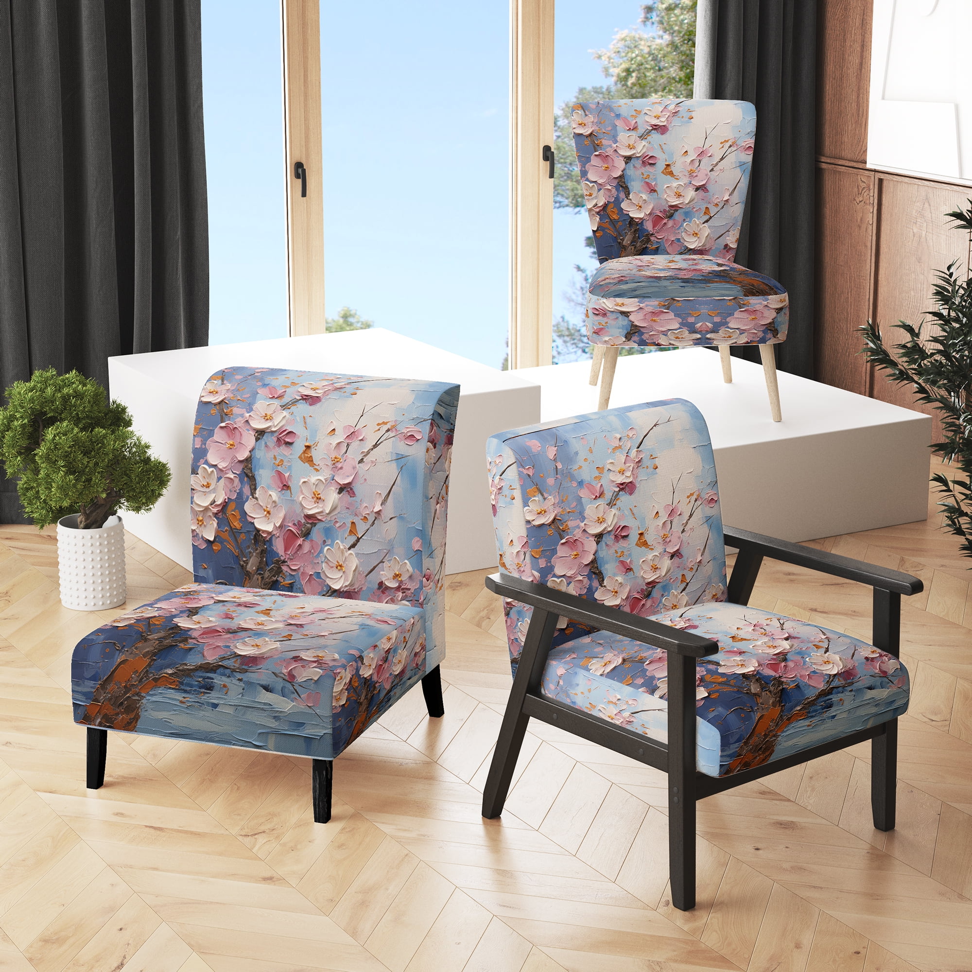 Designart "Sakura Serenity Asian Painting I" Pink Asian Upholstered ...