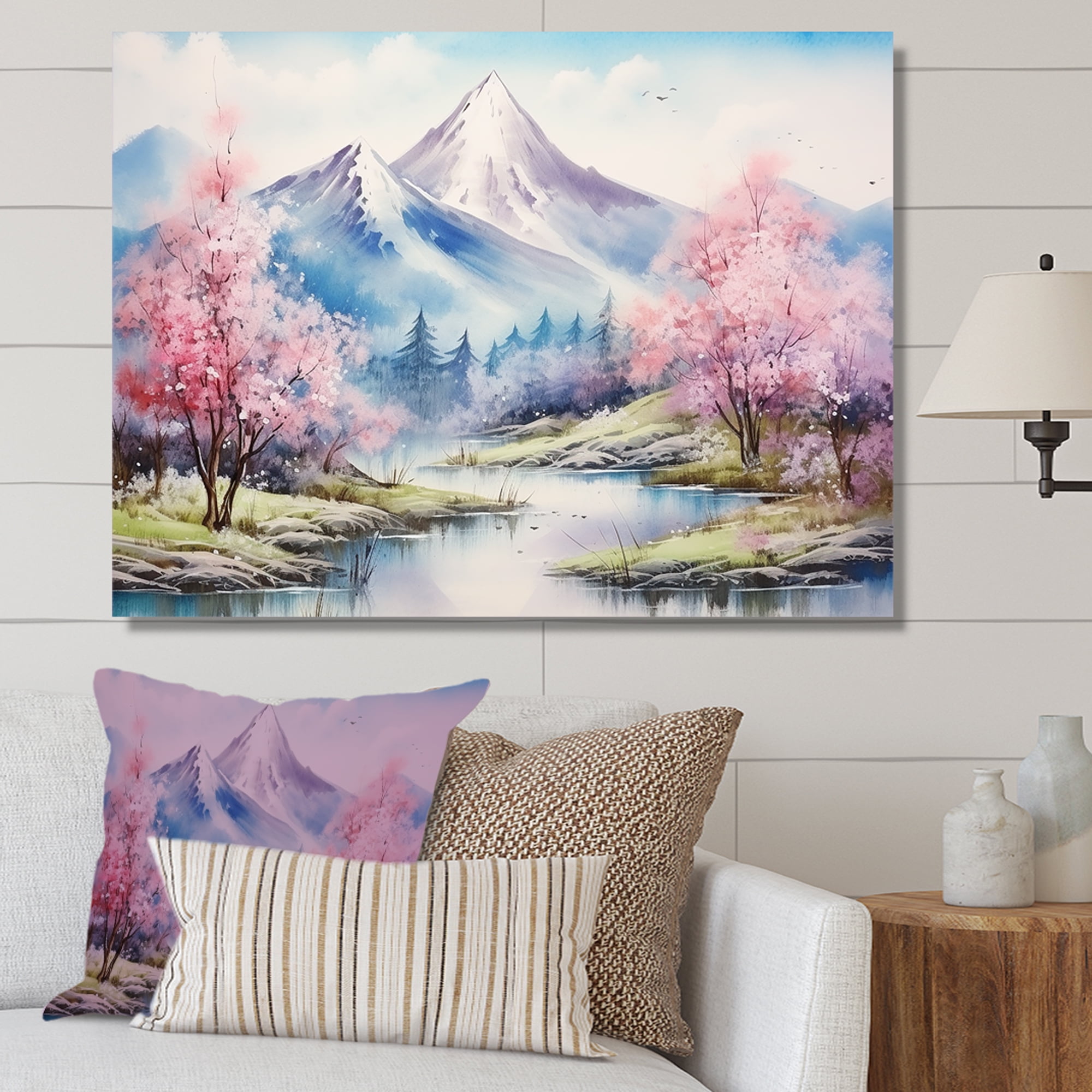 Designart "Sakura Summit Fog Pink Beauty in Japan's Mountains I" Extra ...