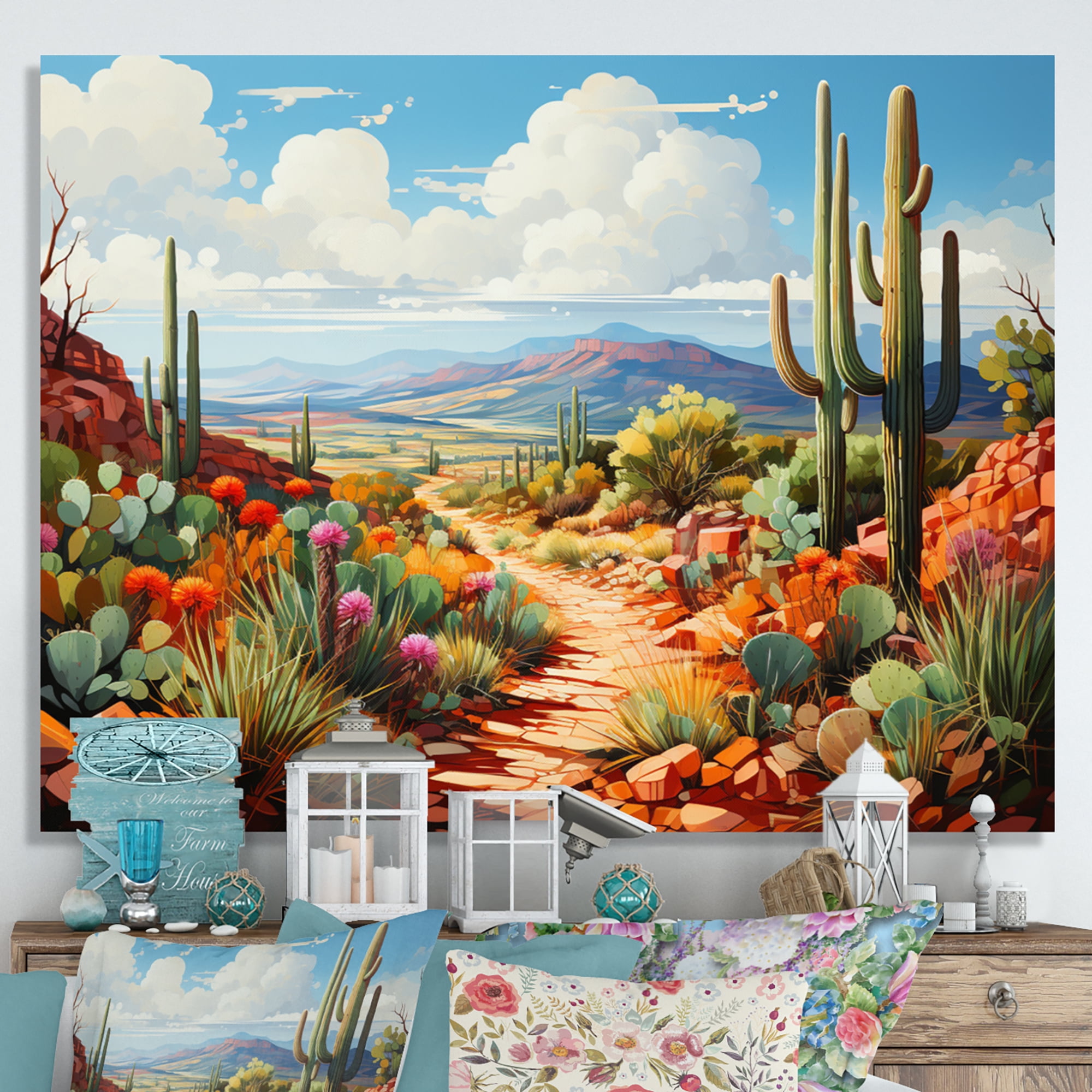 Designart "Salmon Fern Cactus Desert Keeper Organ" Floral Wall Art ...