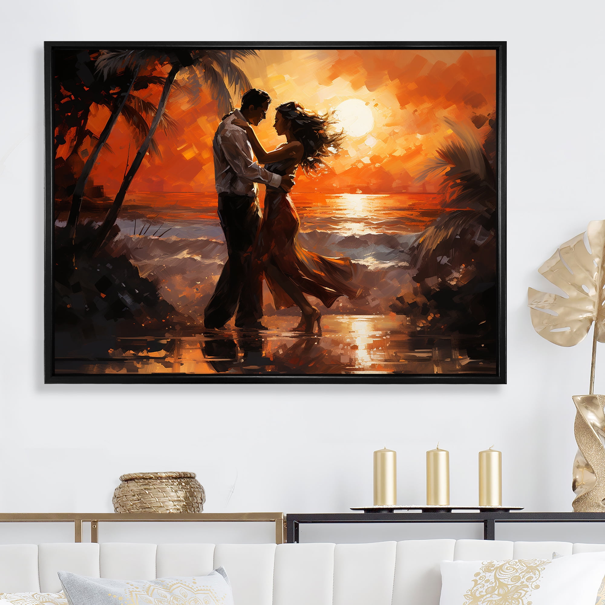 Designart "Salsa Dance Under The Sunset" Dance Floater Framed Wall ...