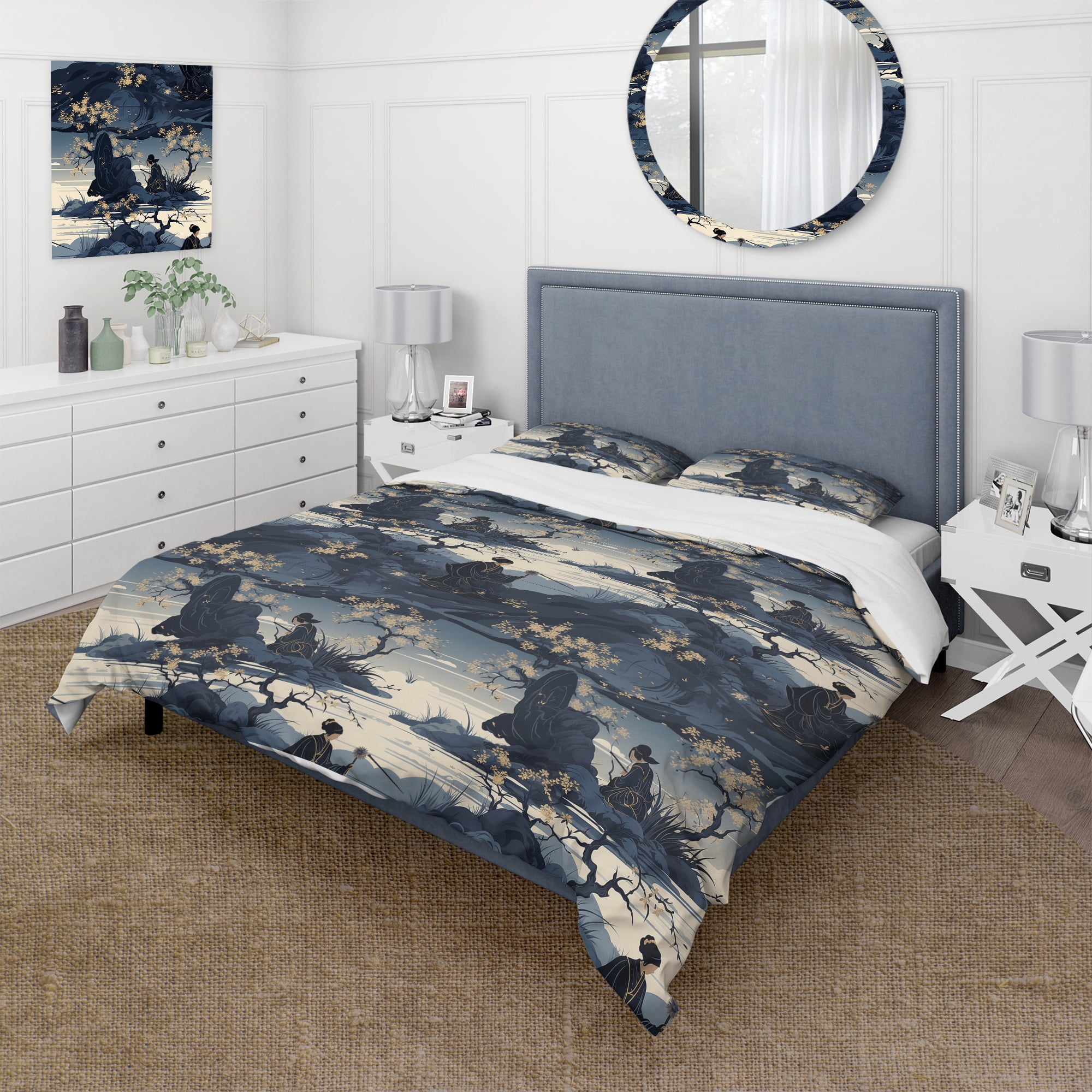 Designart "Samurai Silhouettes In Japanese Blue" Japanese Bedding ...