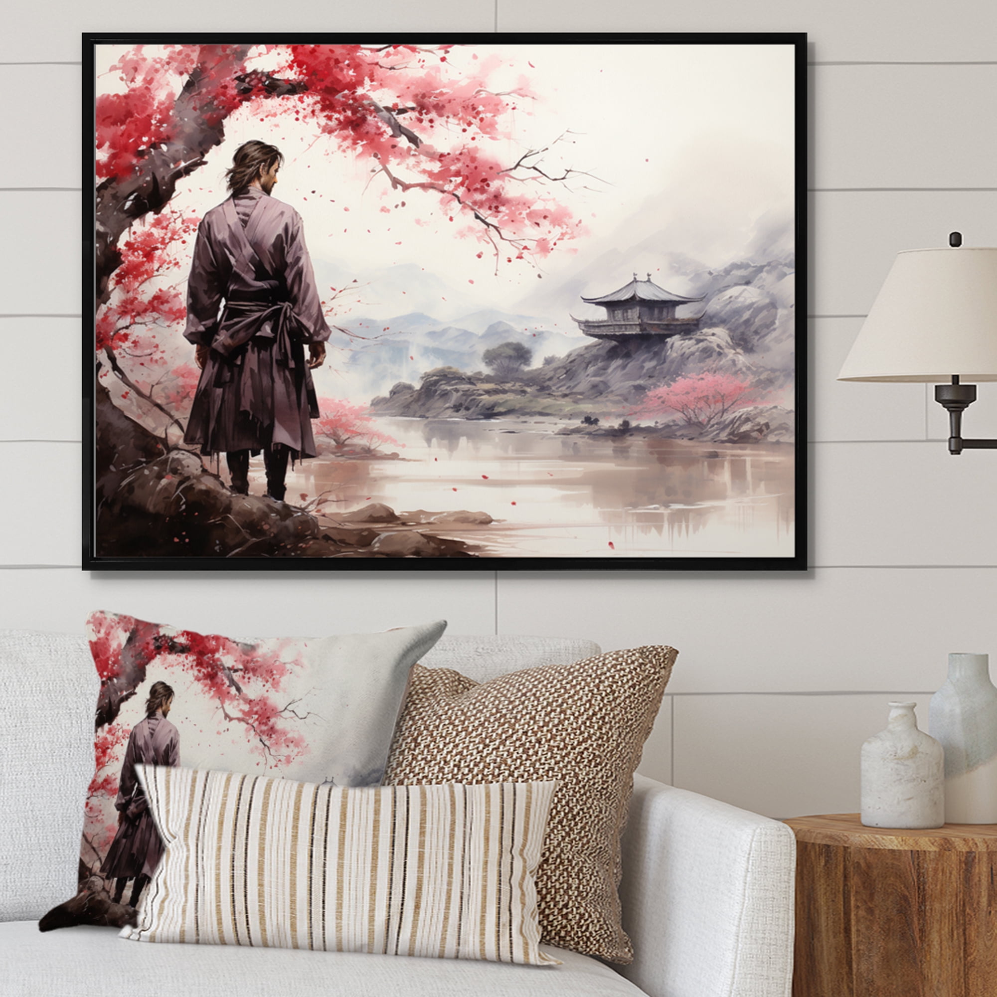 Designart "Samurais Resolve Asian Painting III" Asian Floater Framed ...