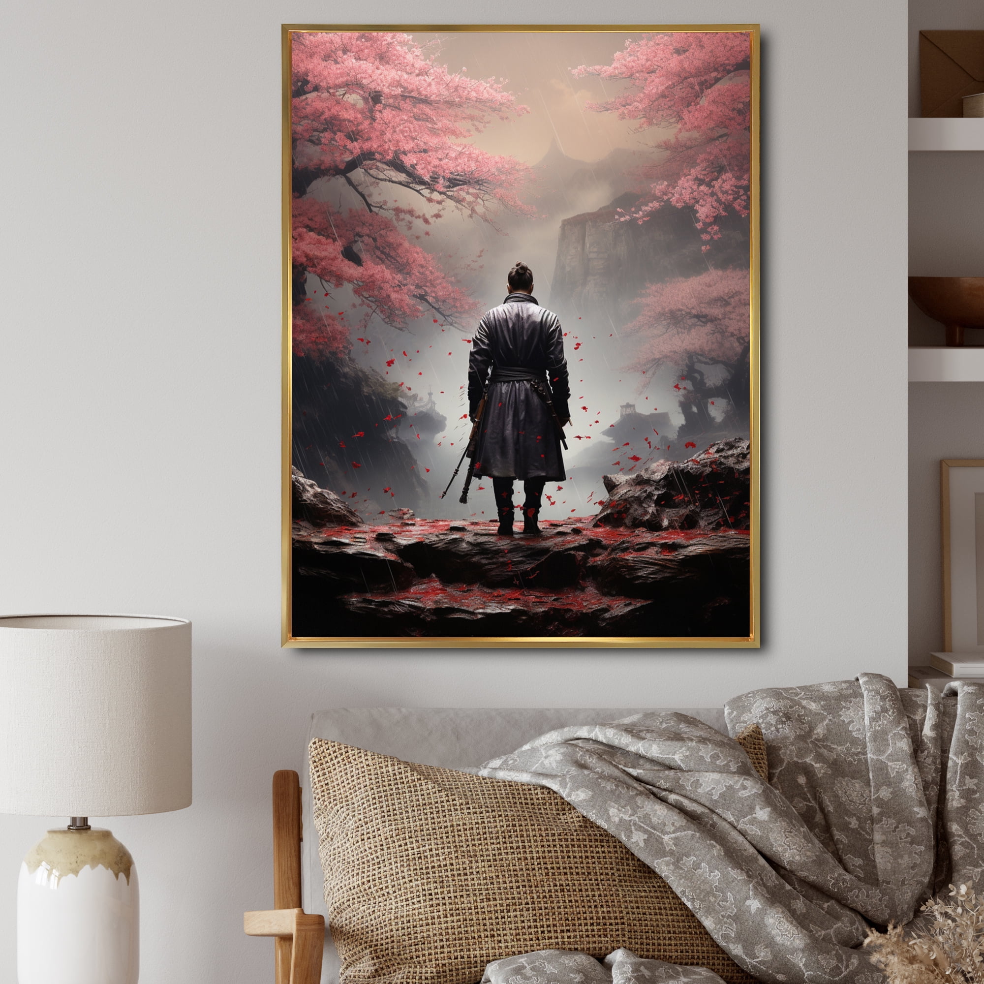 Designart "Samurais Resolve Asian Painting IX" Asian Floater Framed ...