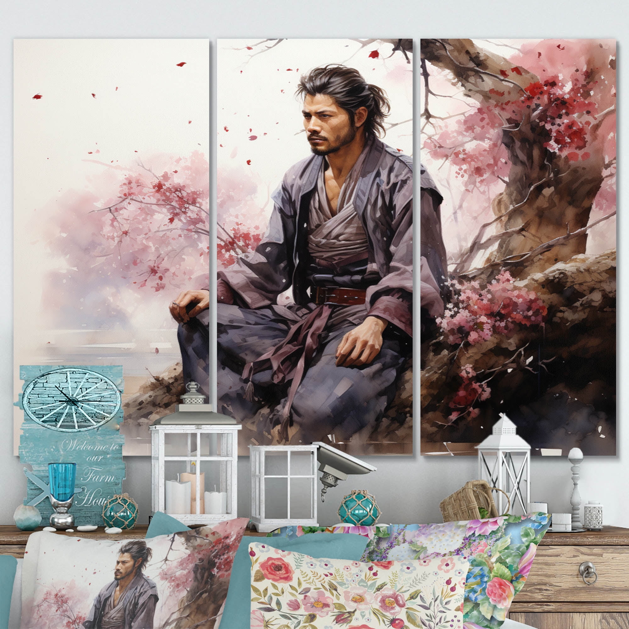 Designart "Samurais Resolve Asian Painting V" Asian Wall Art Prints Set ...