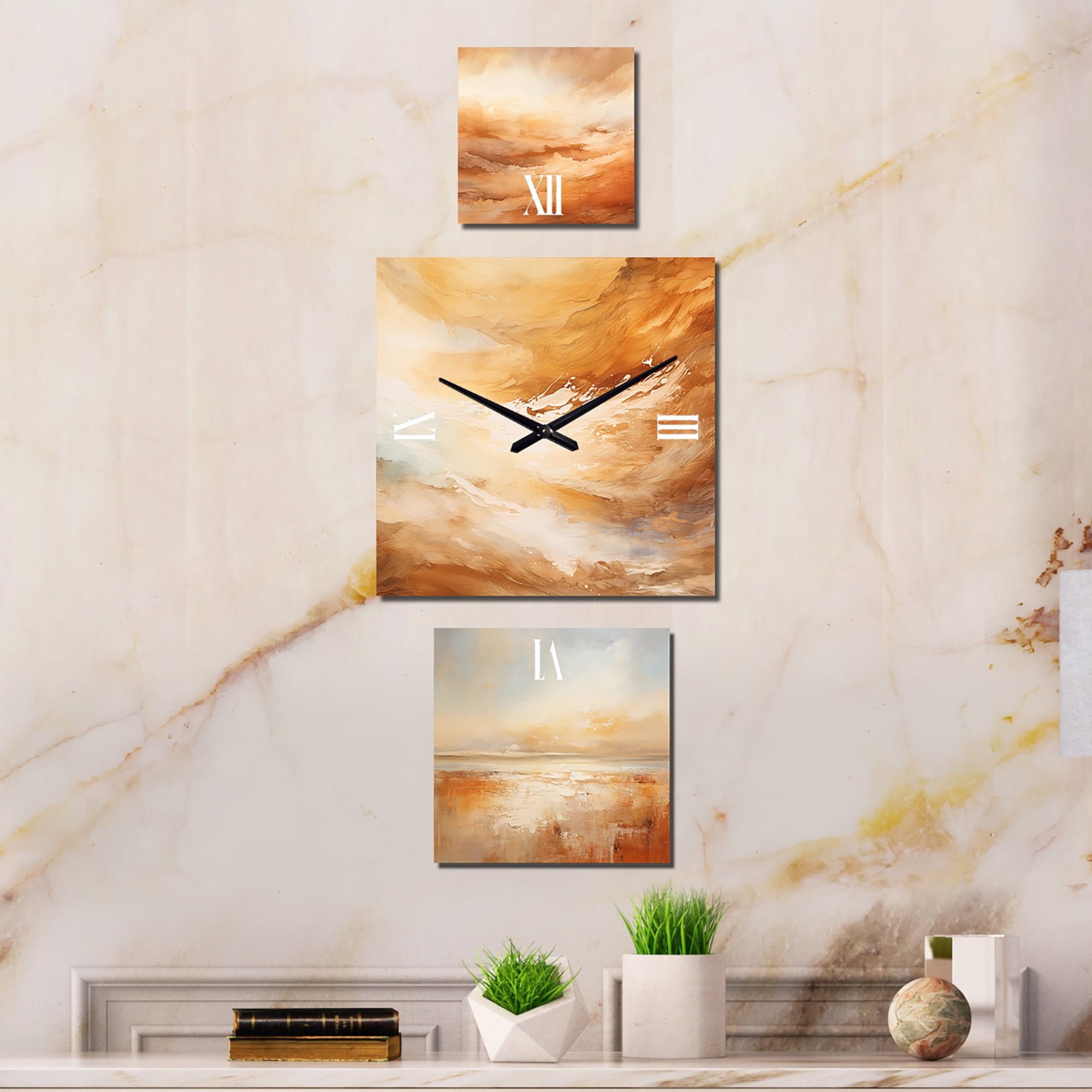 Designart "Sandy Horizon with Beige Clouds" Clouds Extra large Clock ...
