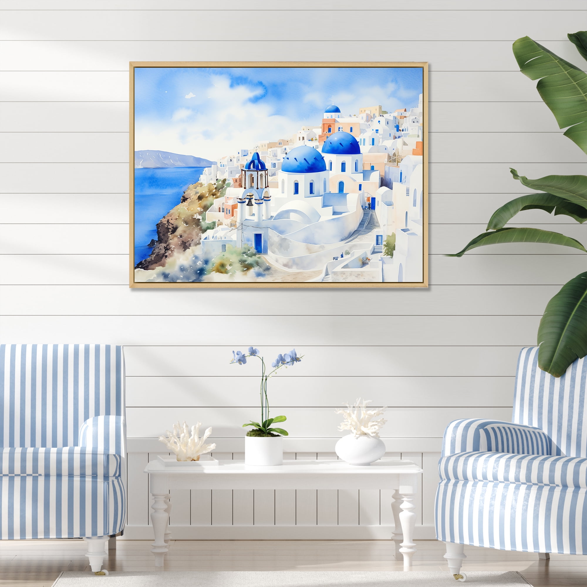 Designart "Santorini Landscape Beauty I" Landscapes Framed Wall Art ...
