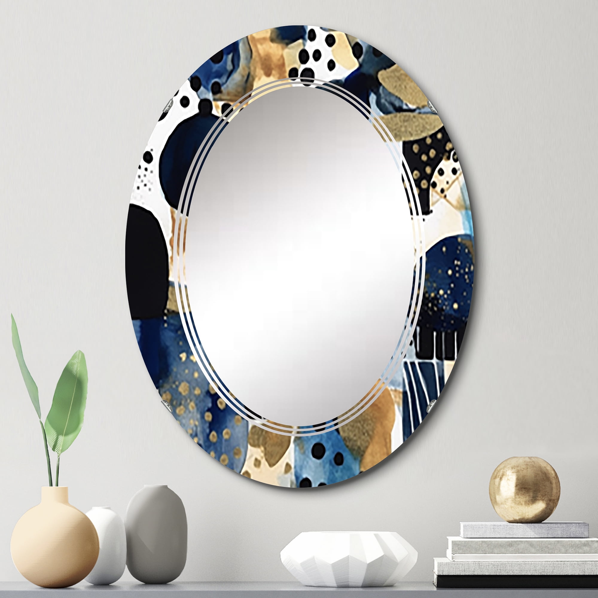 Designart "Sapphire and Gold Fusion Motifs XVII" Minimalism Round Wall ...