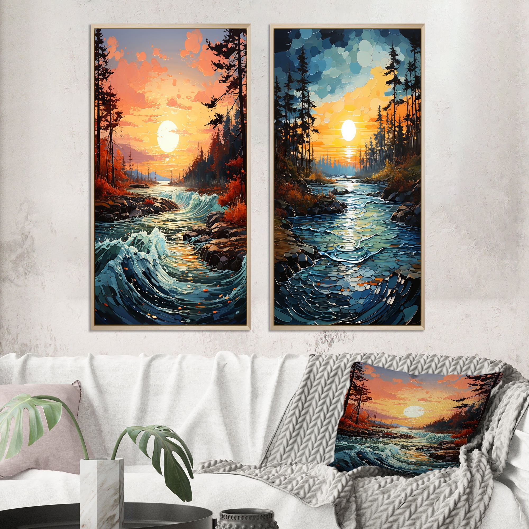 Designart "Sapphire Serenity Peach River wall decor II" Lake Framed ...