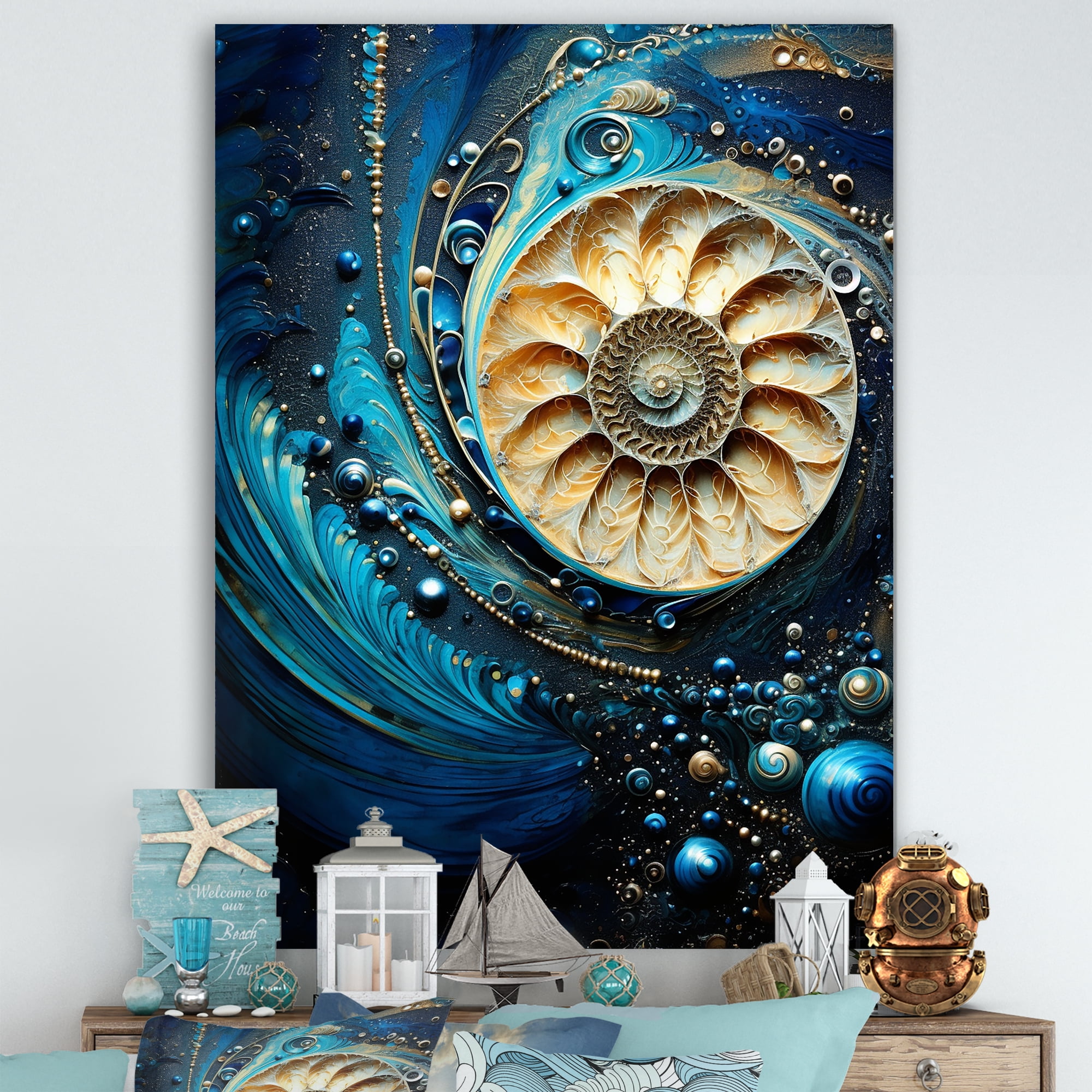 Designart "Sapphire Shellfish In Nautilus I" Nautilus Canvas Art Print ...