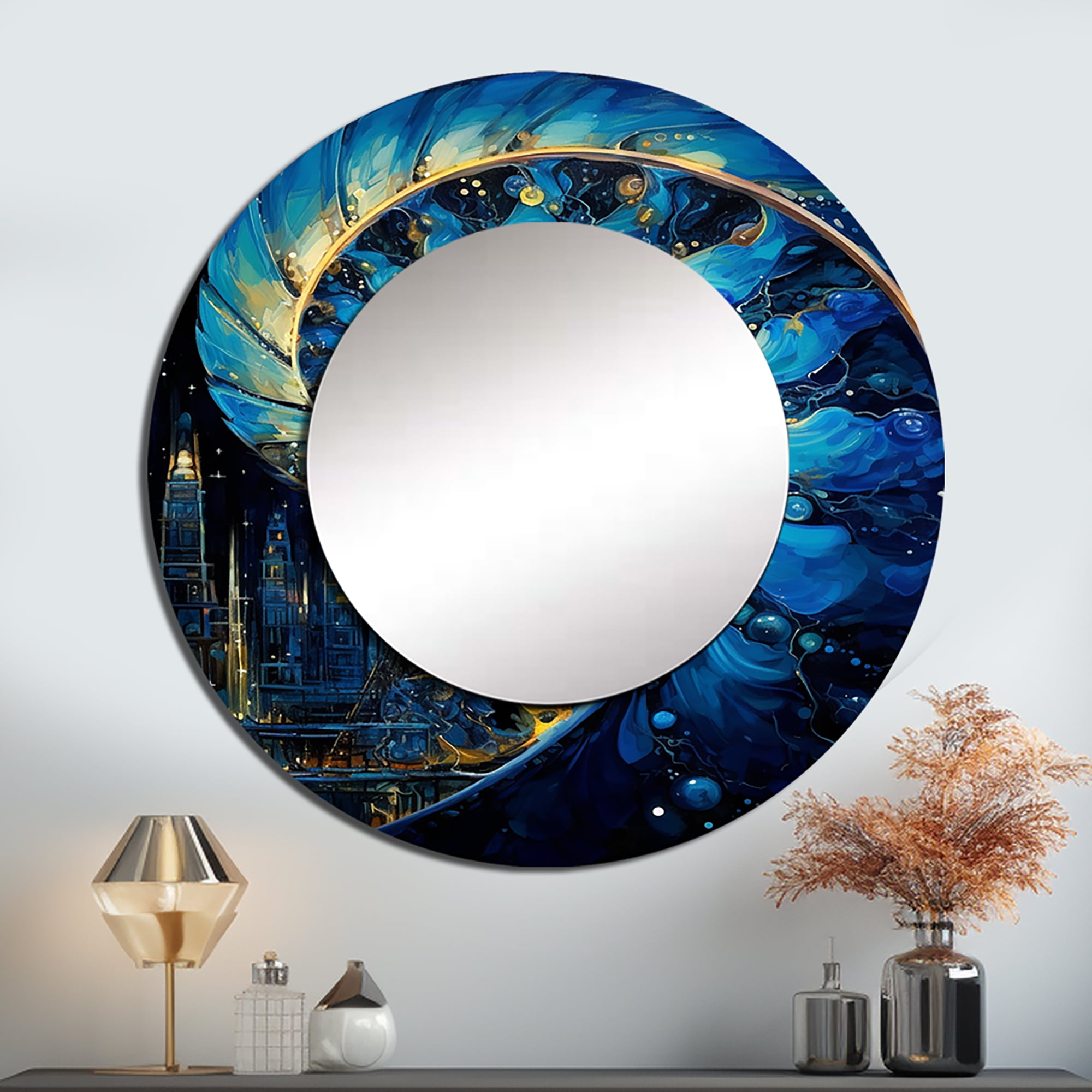 Designart "Sapphire Shellfish In Nautilus" Nautilus Blue Large Round ...
