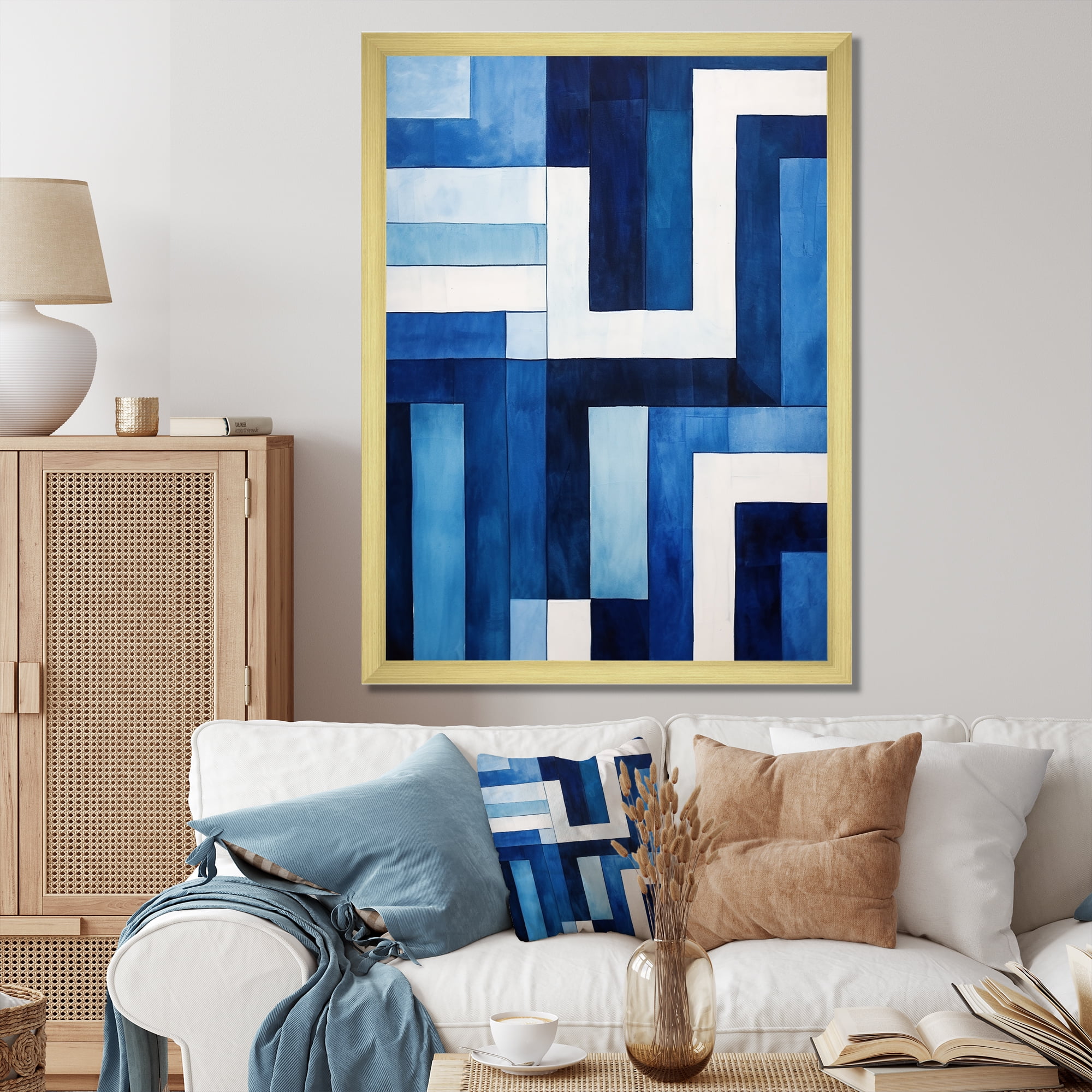 Designart "Sapphire Symmetry In Blue And White" Abstract Shapes Picture ...