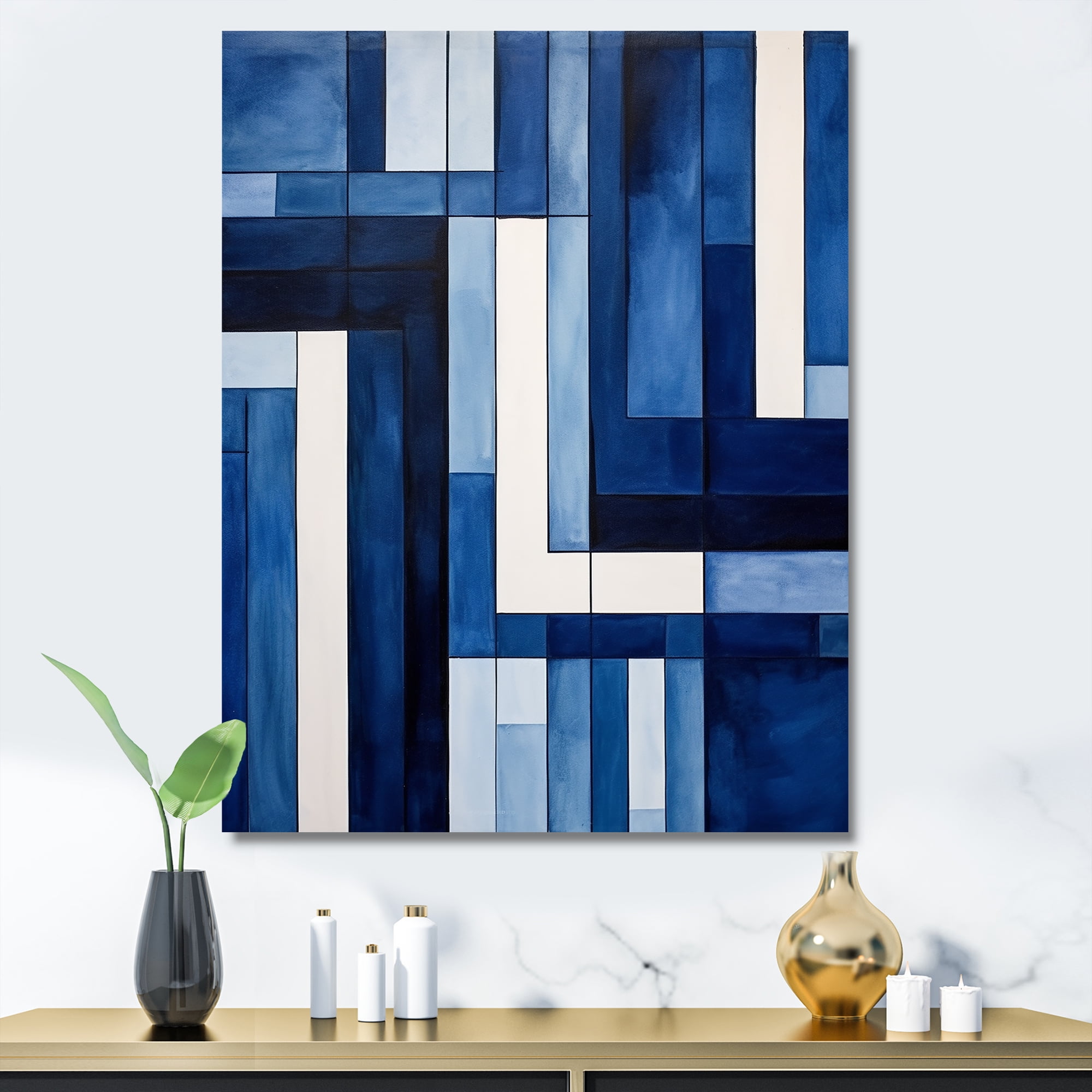 Designart "Sapphire Symmetry In Blue And White I" Abstract Shapes ...