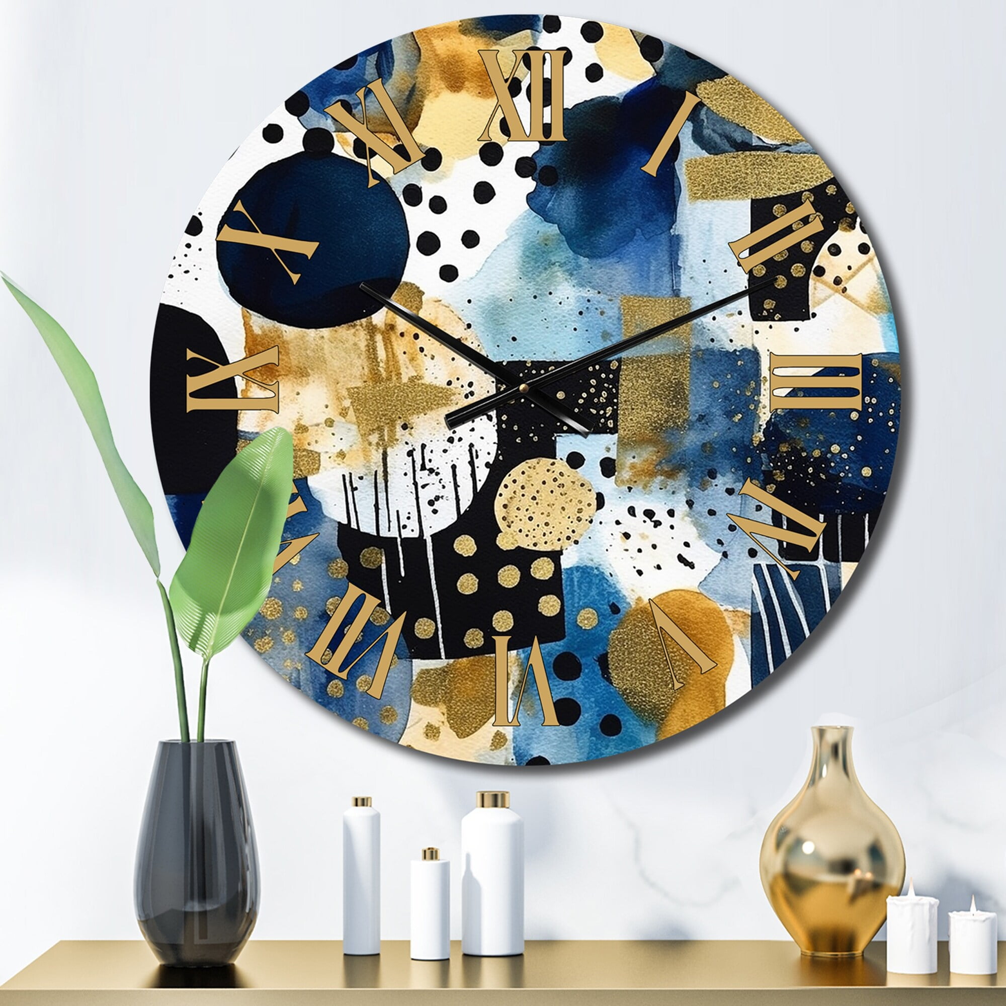 Designart "Sapphire and Gold Fusion Motifs XVII" Minimalism Oversized ...