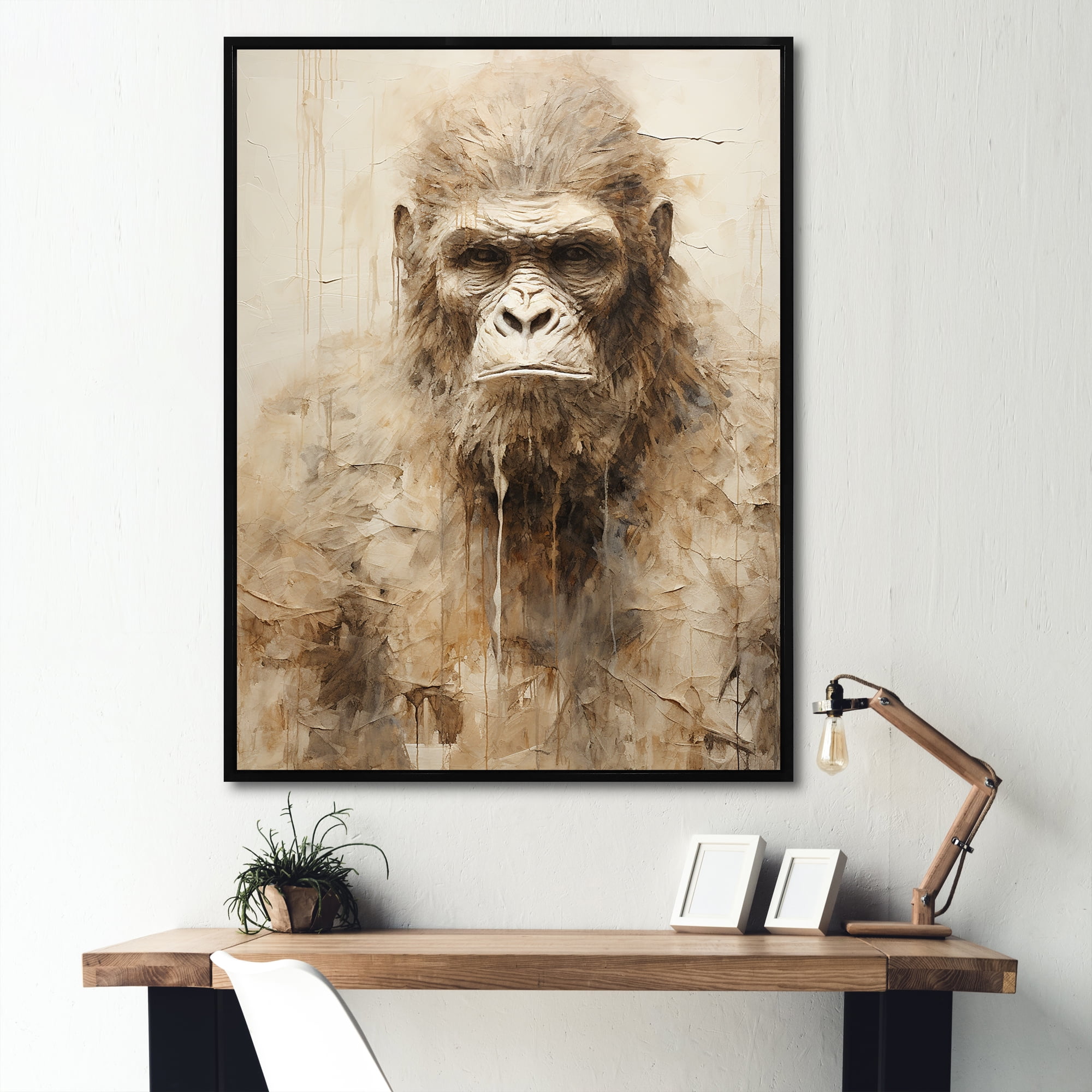 Designart "Sasquatch Likeness II" Bigfoot Floater Framed Canvas Art ...