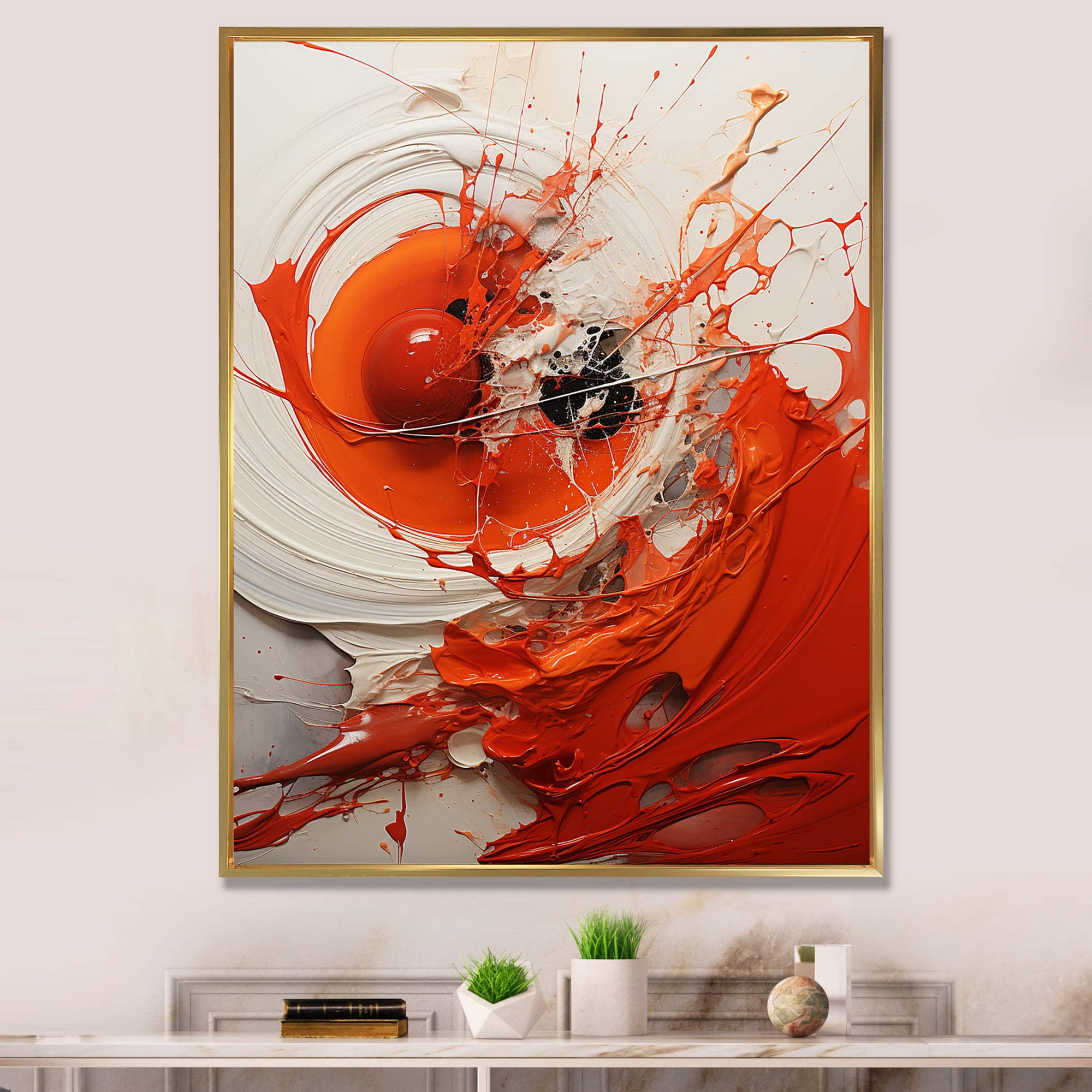 Designart "Scarlet Spiral Chaos Unleashed" Abstract Framed Wall Art ...