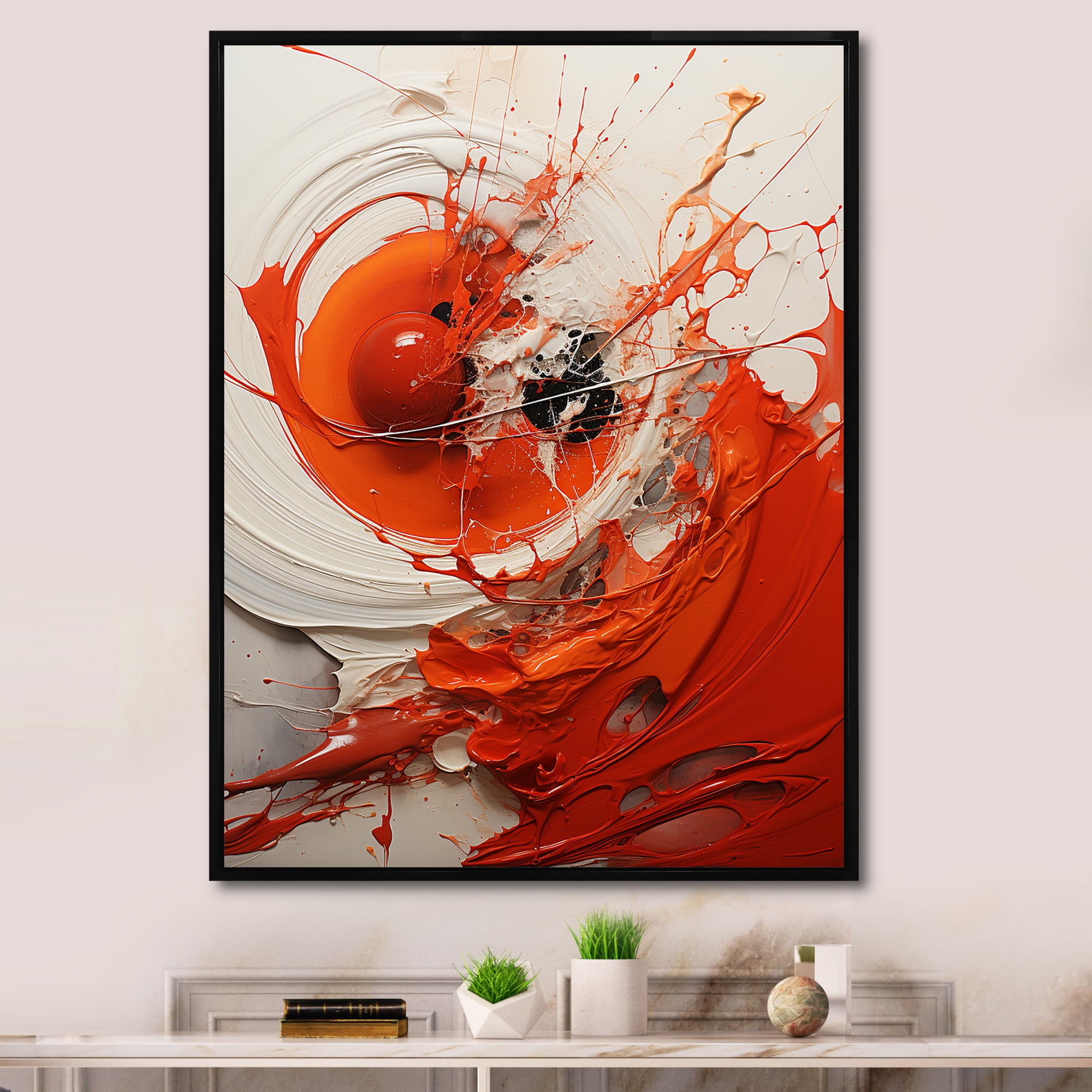 Designart "Scarlet Spiral Chaos Unleashed" Abstract Framed Wall Art ...