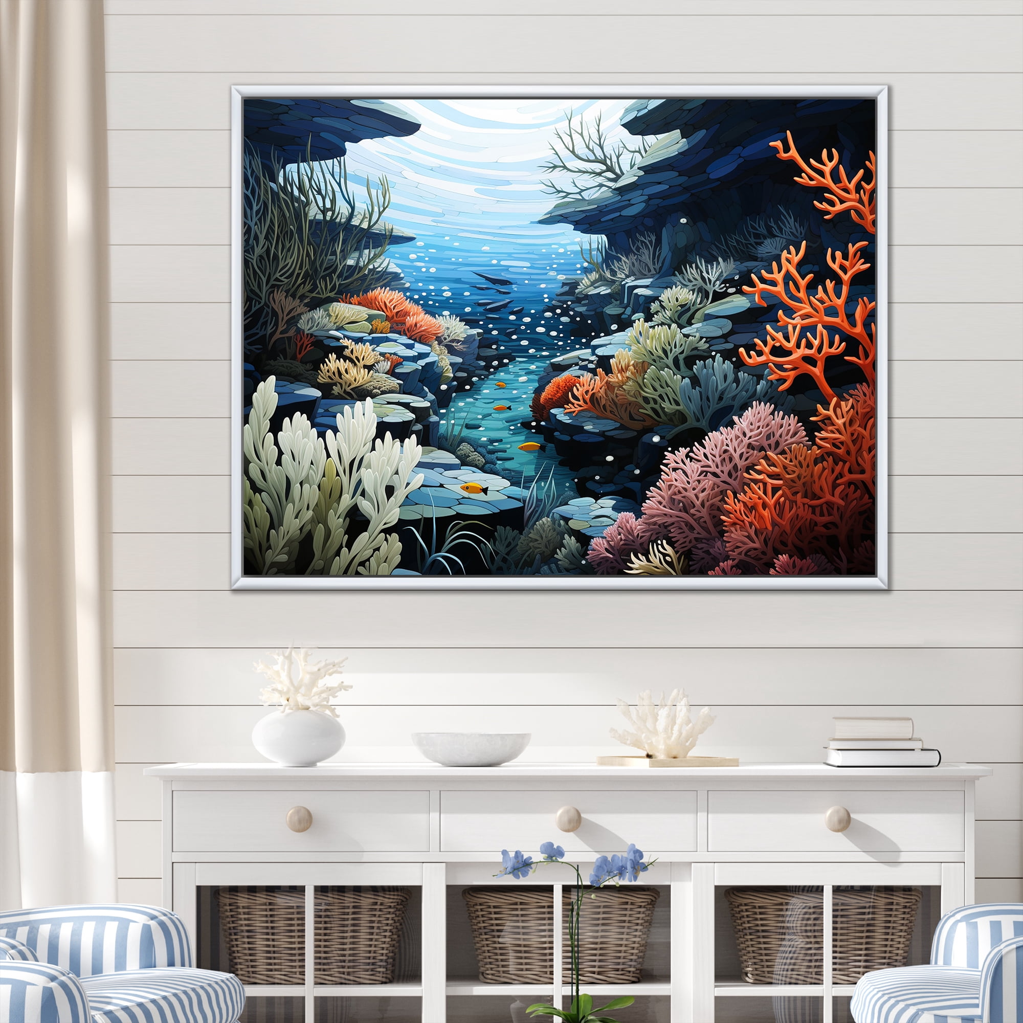 Designart "Scenes From The Abyssal Depths" Coastal Coral Under Water ...