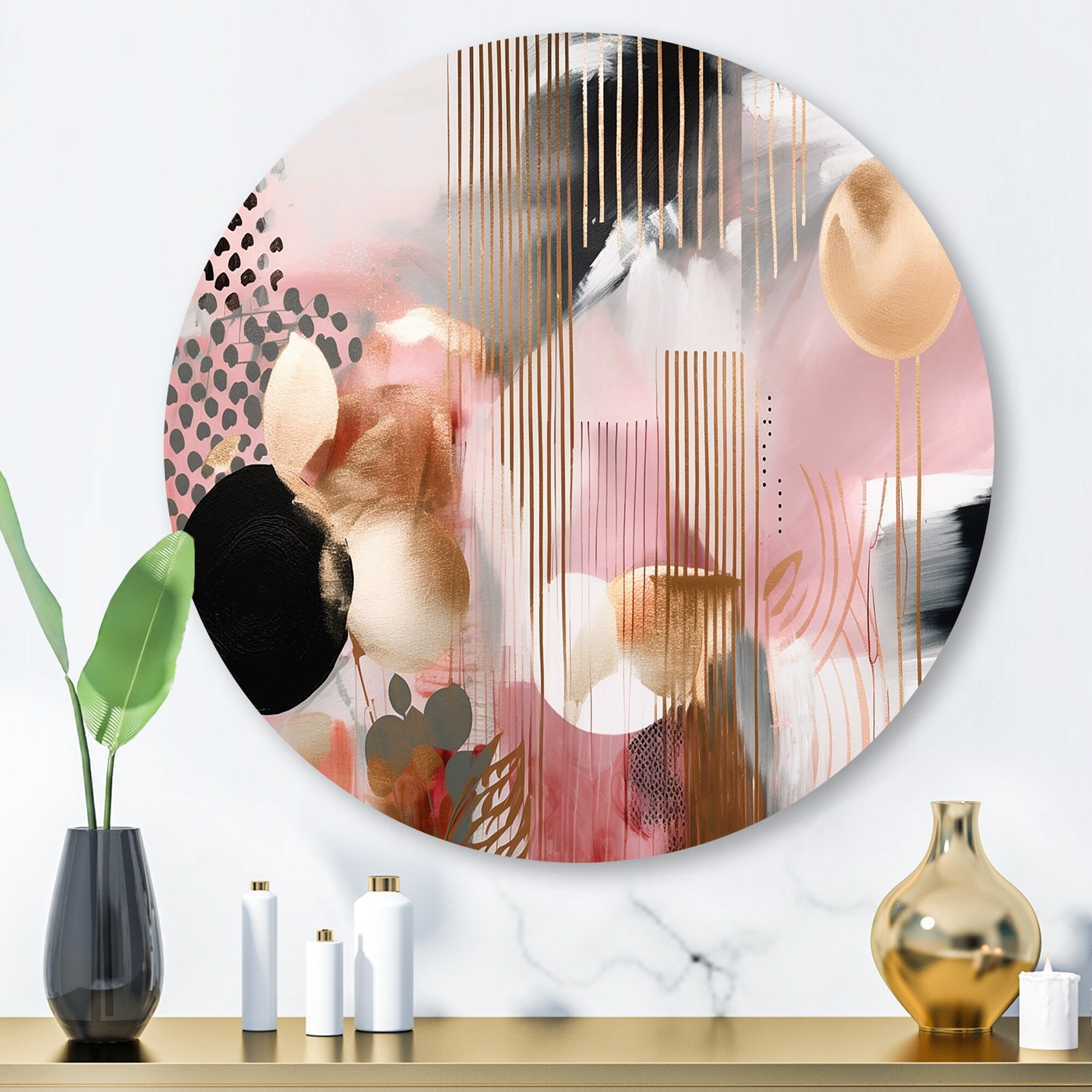 Designart "Scenic Lines in Pink Gold I" Modern Shapes Transitional ...