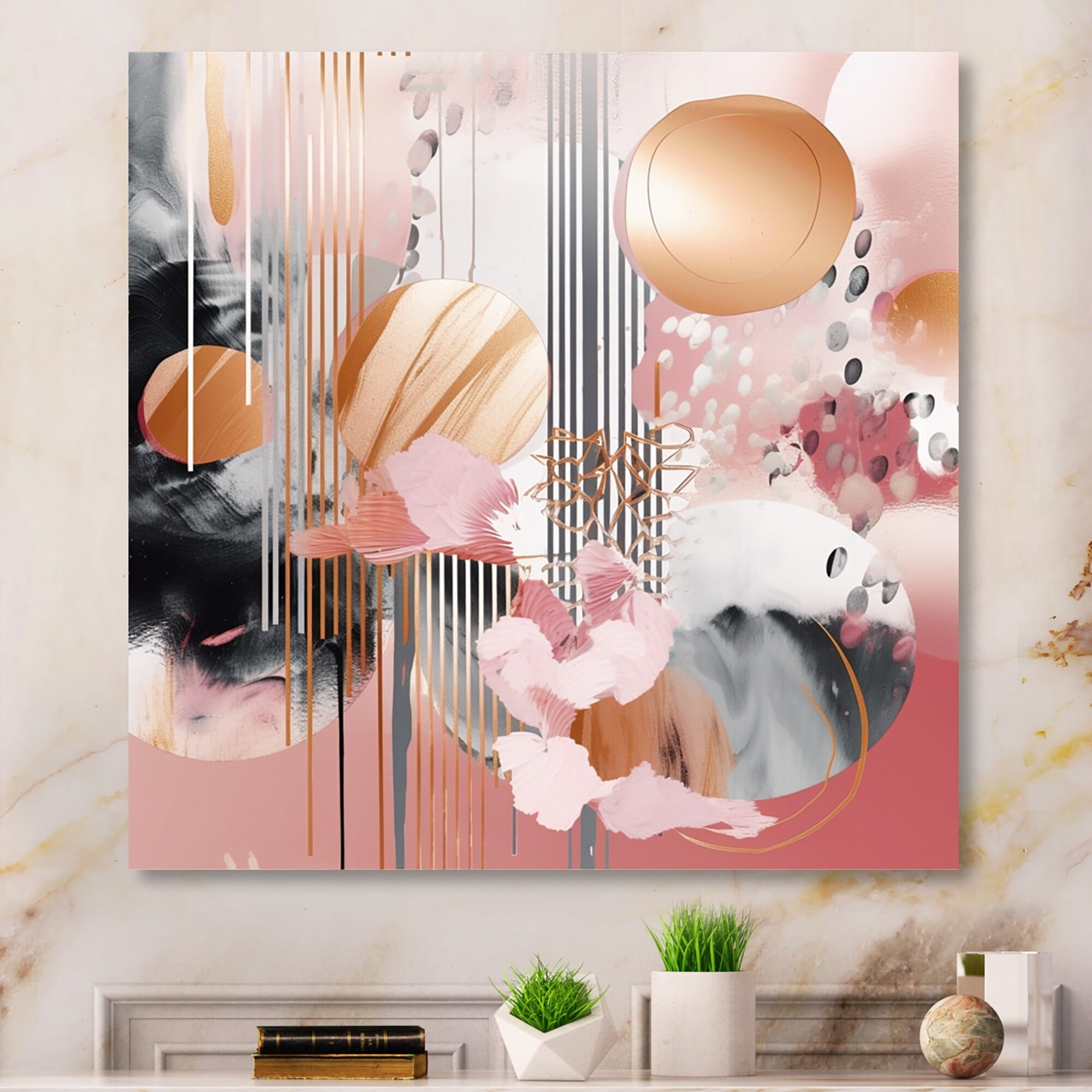 Designart "Scenic Lines in Pink Gold III" Modern Shapes Transitional ...