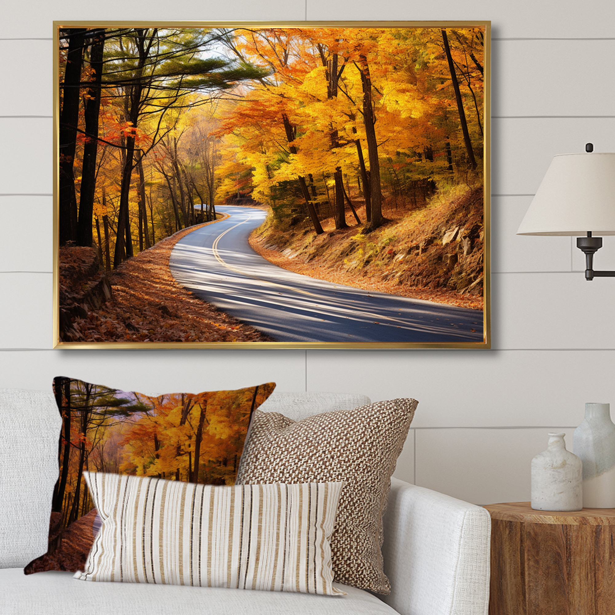 Designart "Scenic Route Autumn's Journey into the Forest I" Landscapes ...