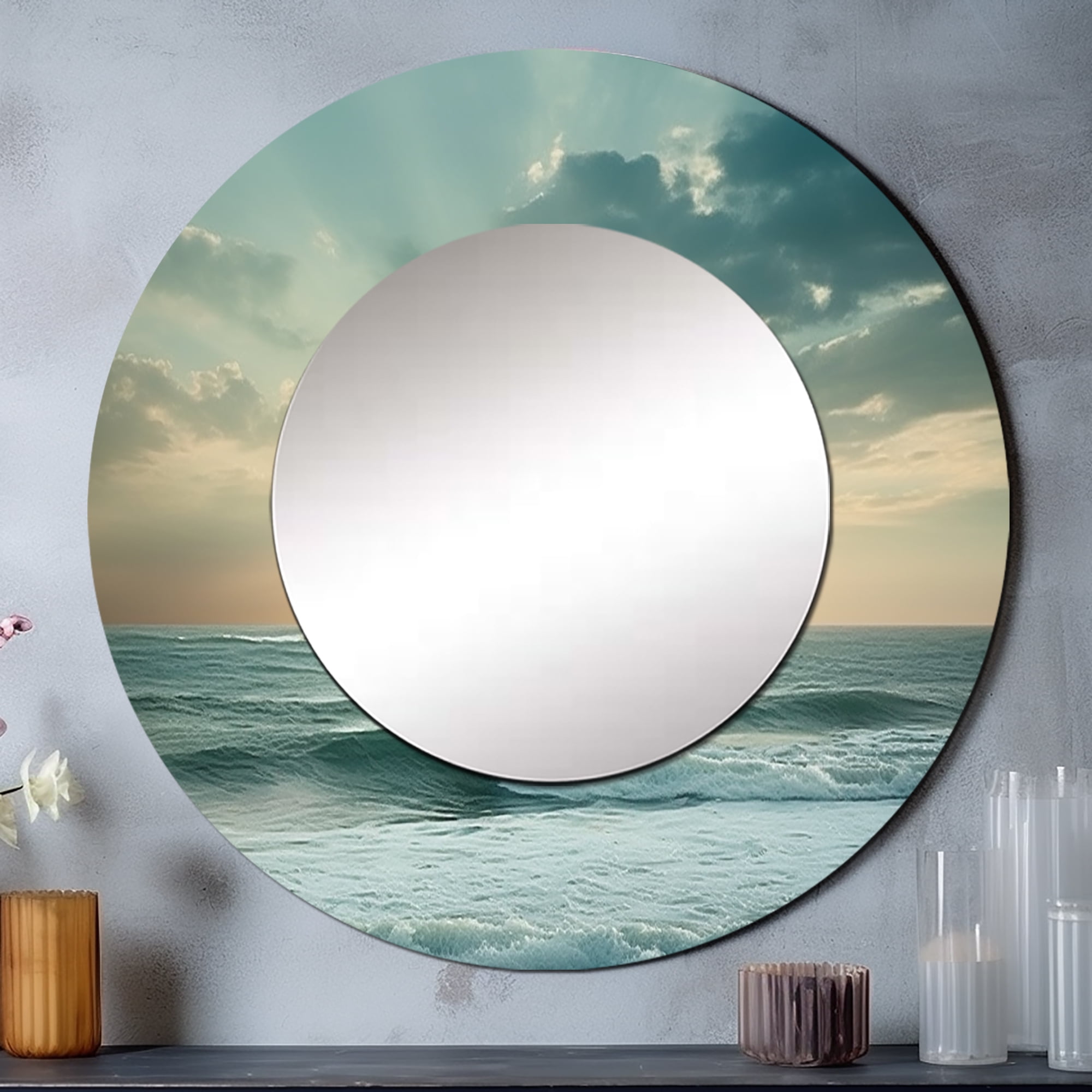 Designart "Scenic View Of Coastal Waves" Coastal Waves Rund Mirror For ...