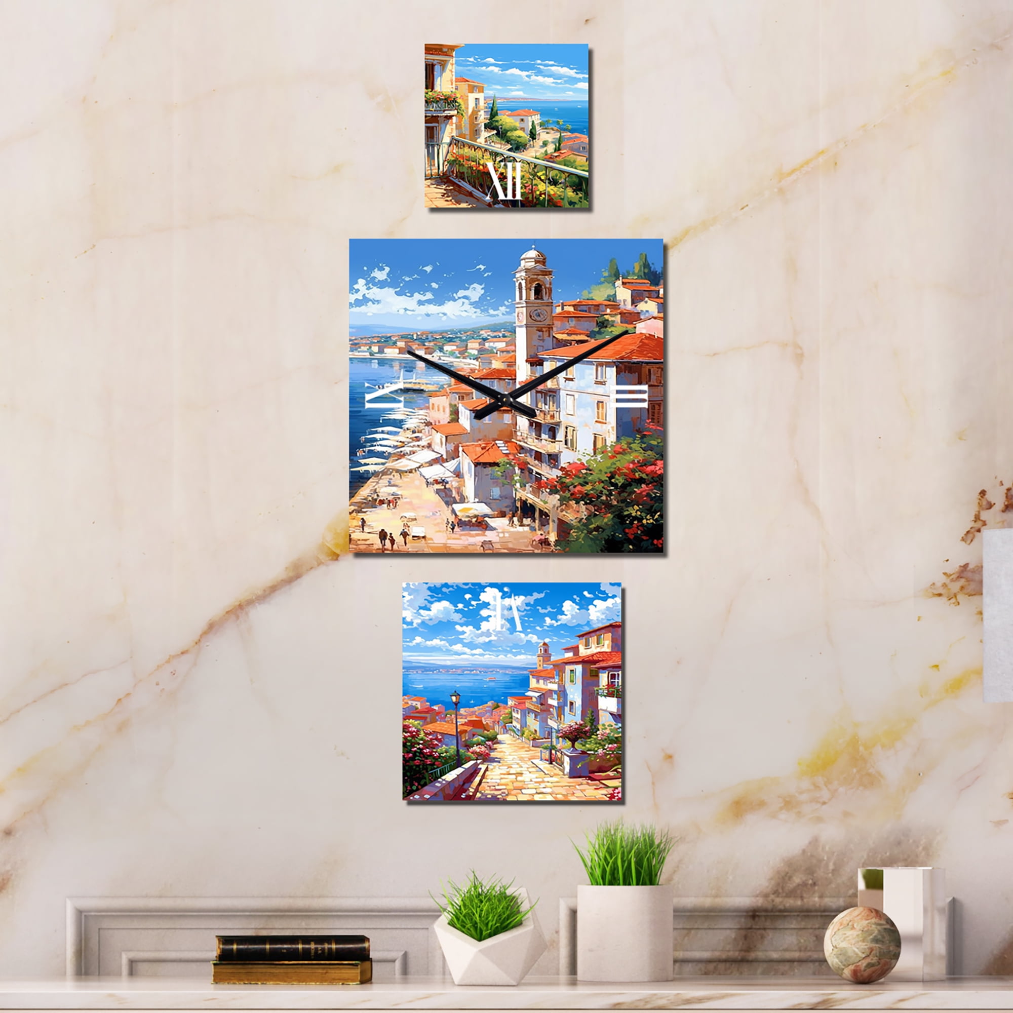 Designart "Scenic Views of Italy" Italy Oversized Wall Clock - Set Of 3 ...