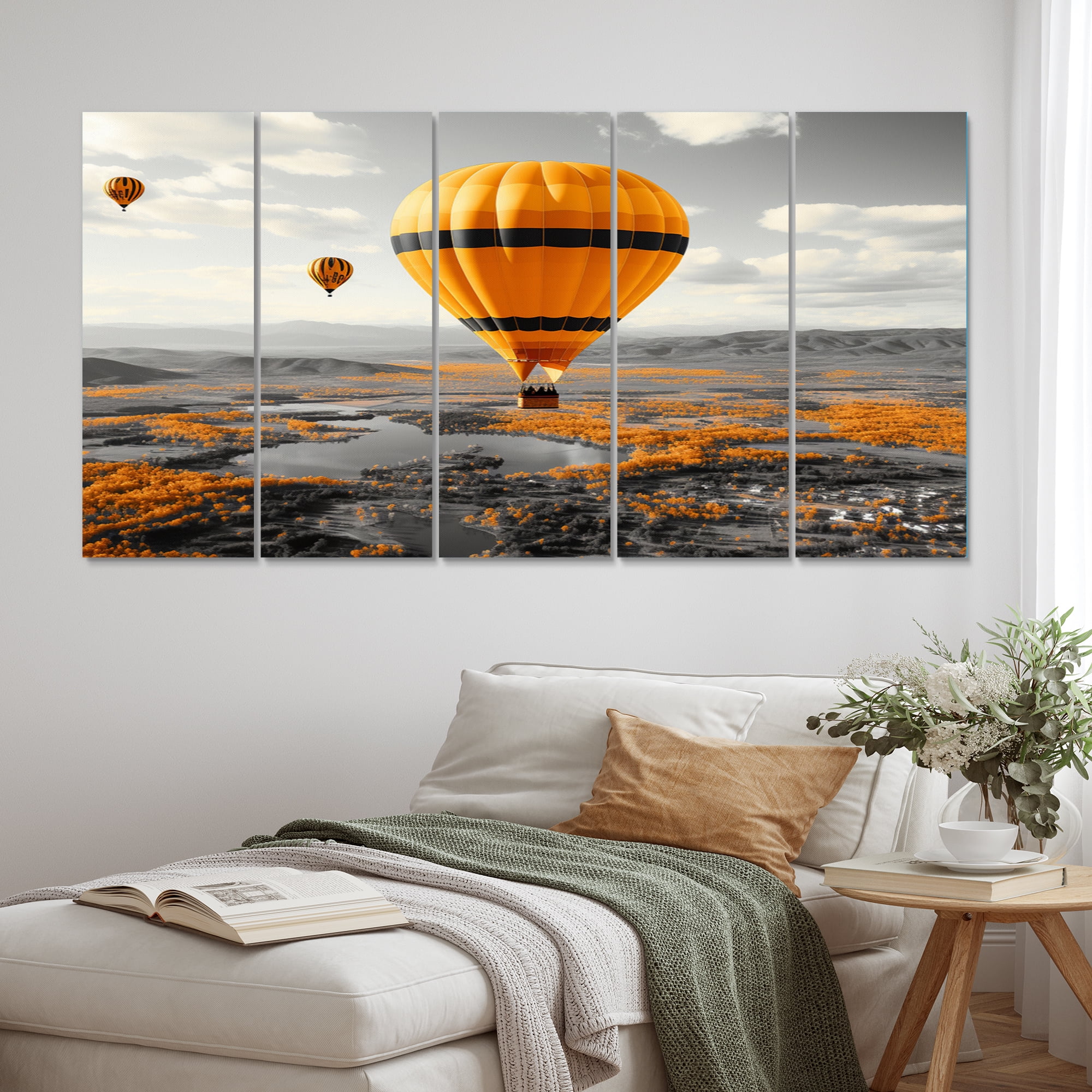 Designart "Scenic Views with Yellow Hot Air Balloons I" Hot Air Balloon ...
