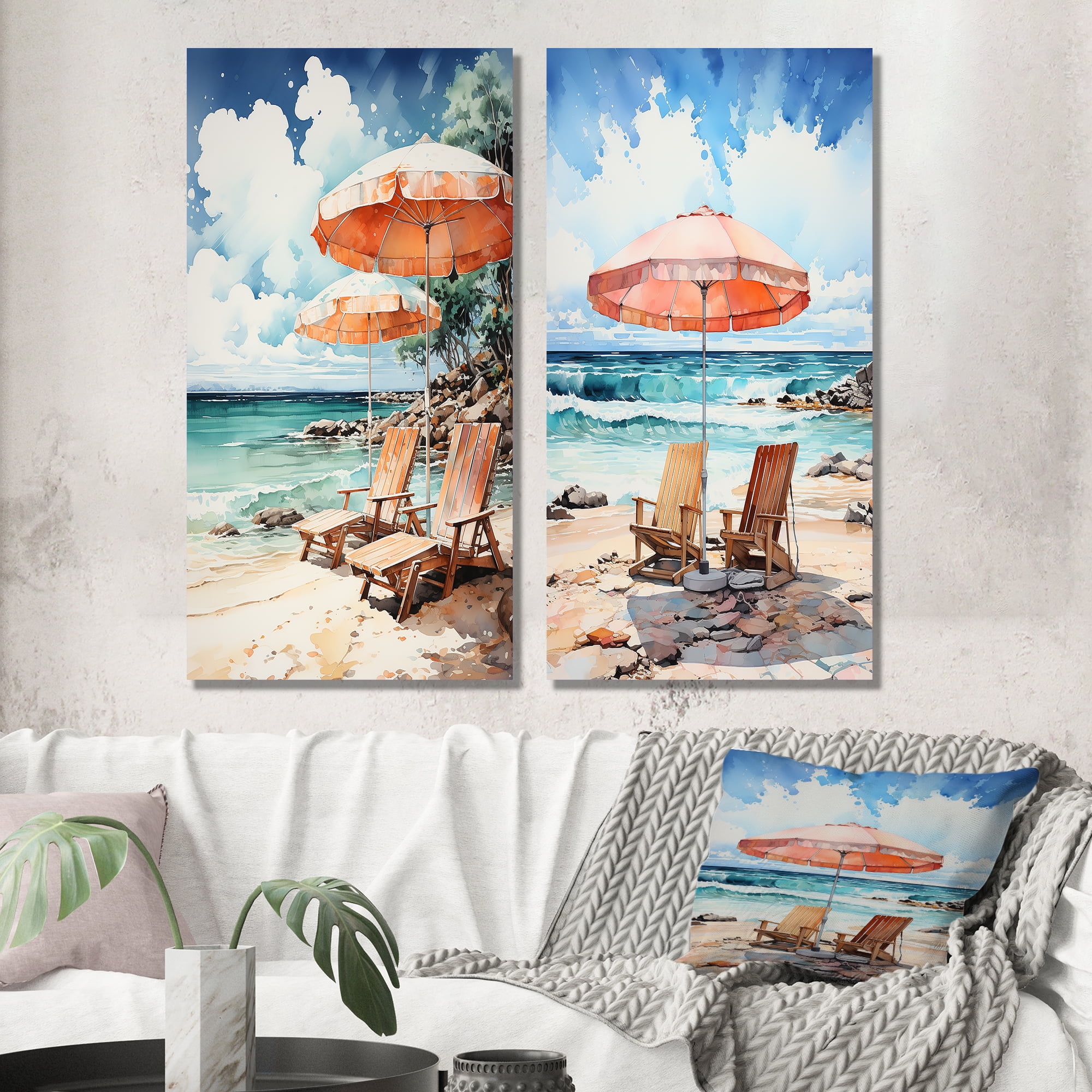Designart "Scenic Vintage Beach Chairs II" Coastal Beach Sand Wall Art ...