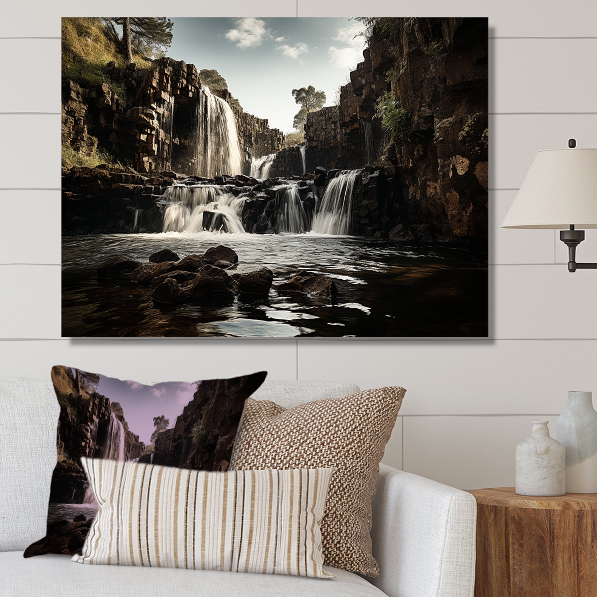 Designart "Scenic Waterfall By The River I" Waterfall Wall Art Living ...