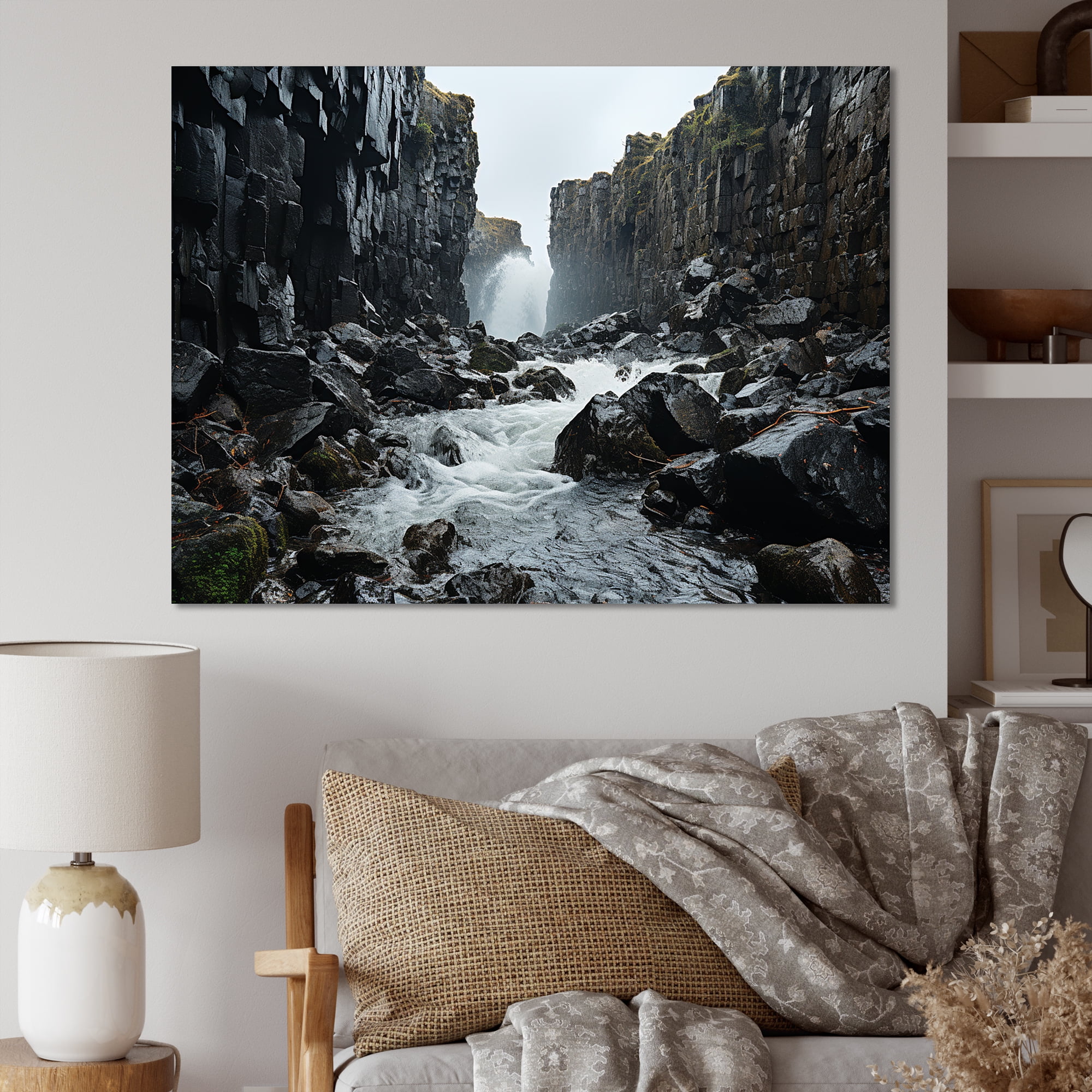 Designart "Scenic Waterfall By The River" Waterfall Wall Art Prints ...