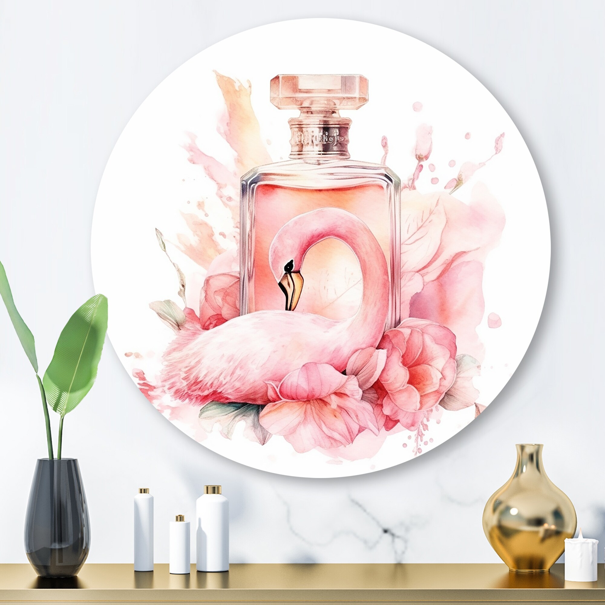 Designart "Scented Treasures Pink Perfume IV" Fashion Perfume Metal ...