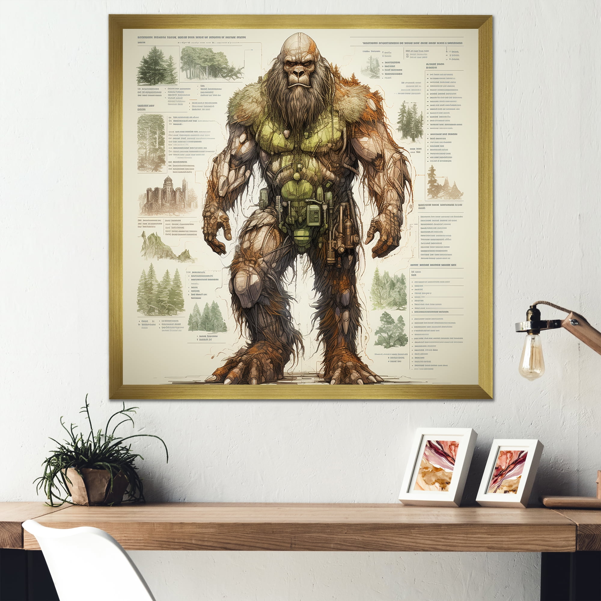 Designart "Schematic Sketch Sasquatch" Bigfoot Picture Framed Wall ...