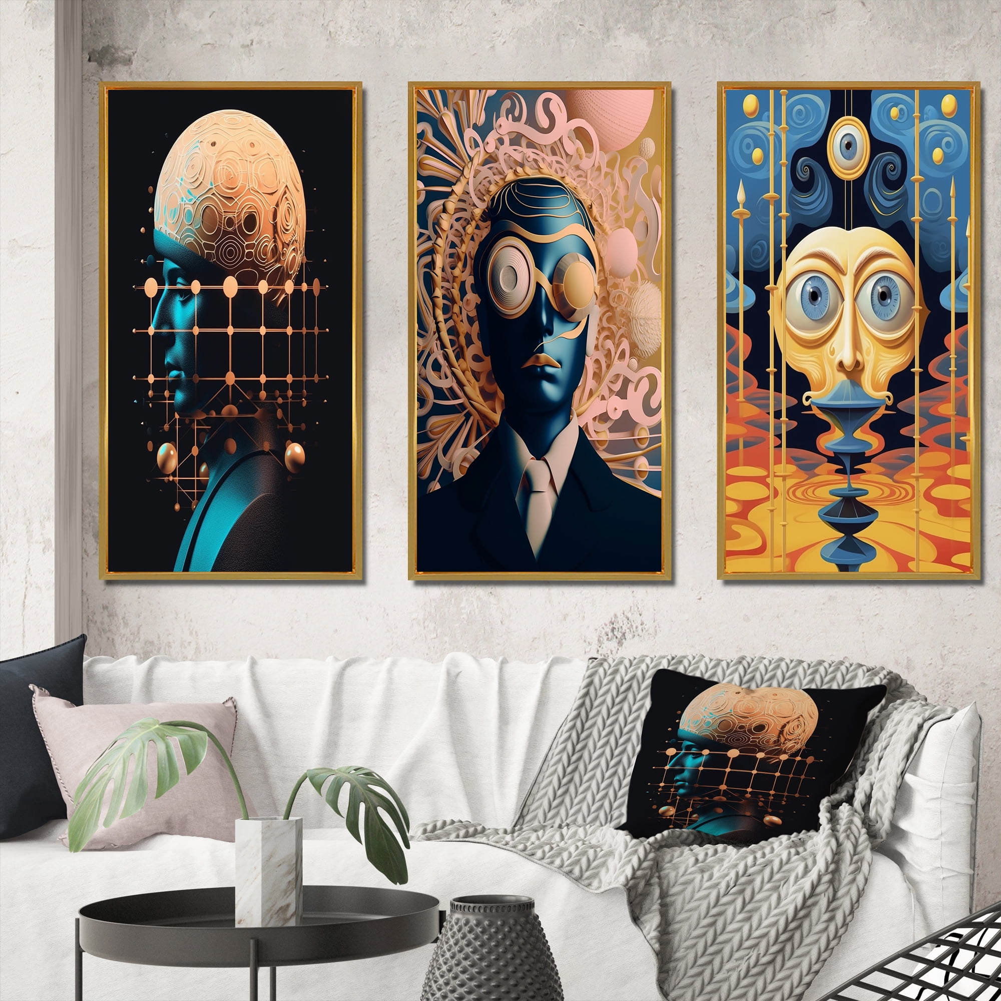 Designart "Sci-Fi Portrait Blue Future Man" Man Framed Wall Art Set Of ...
