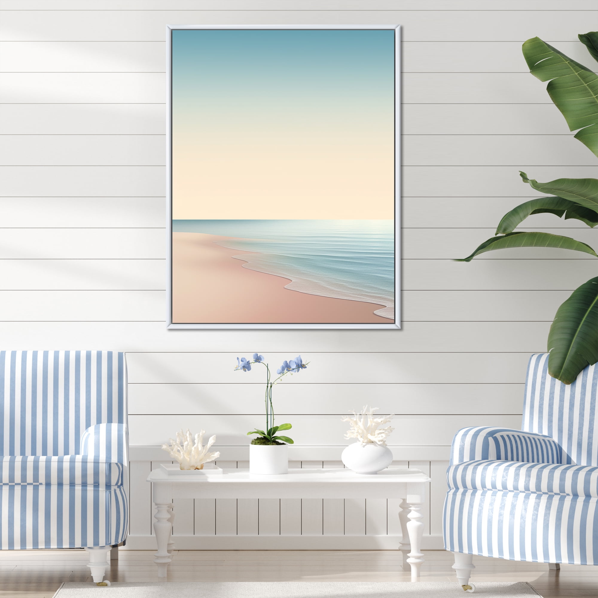 Designart "Sea Murmur In Blue Beach Tranquility" Coastal Floater Framed Wall Decor - Walmart.com