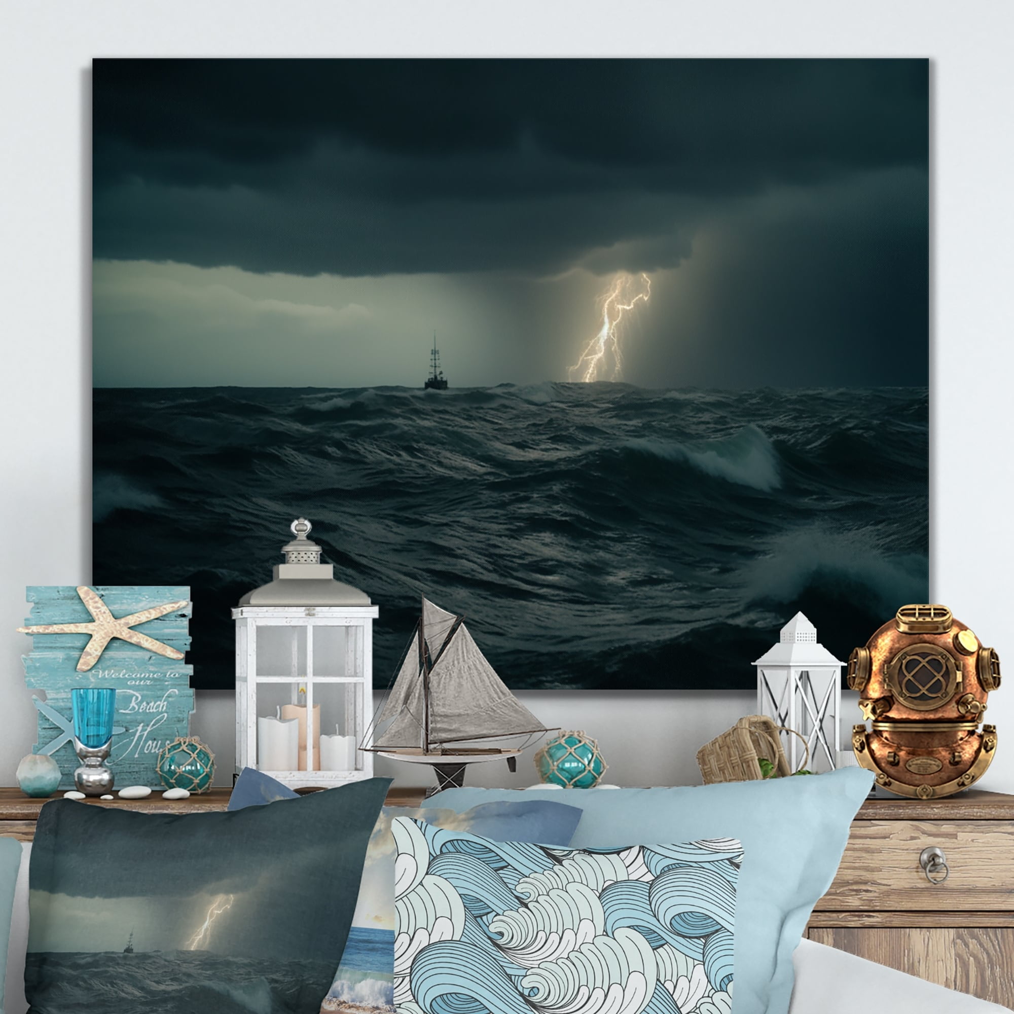 Designart "Sea s Thunderous Storm II" Modern Landscape Beach Metal Wall ...