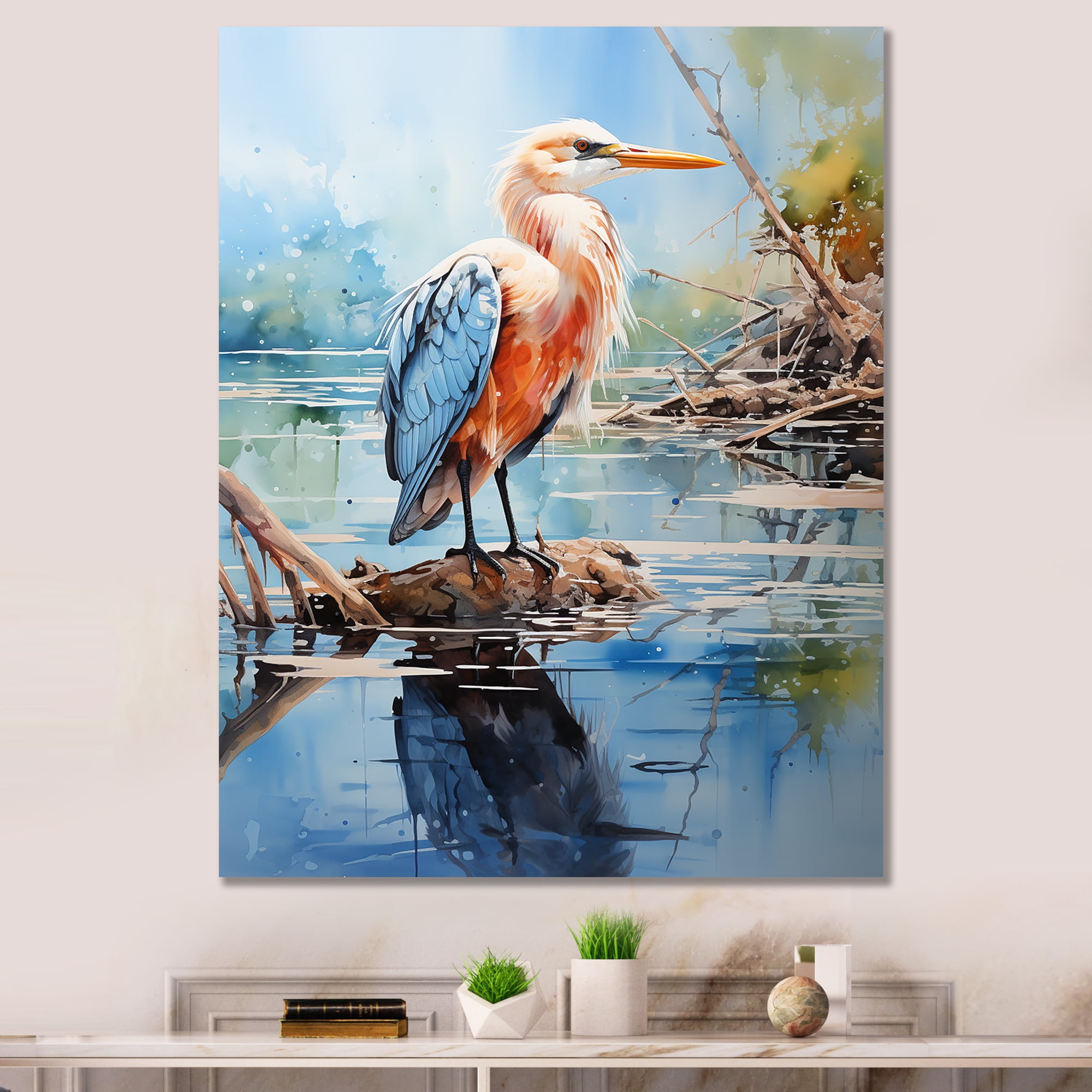 Designart "Seagull Reflections On Water painting" Animals Wall Art ...