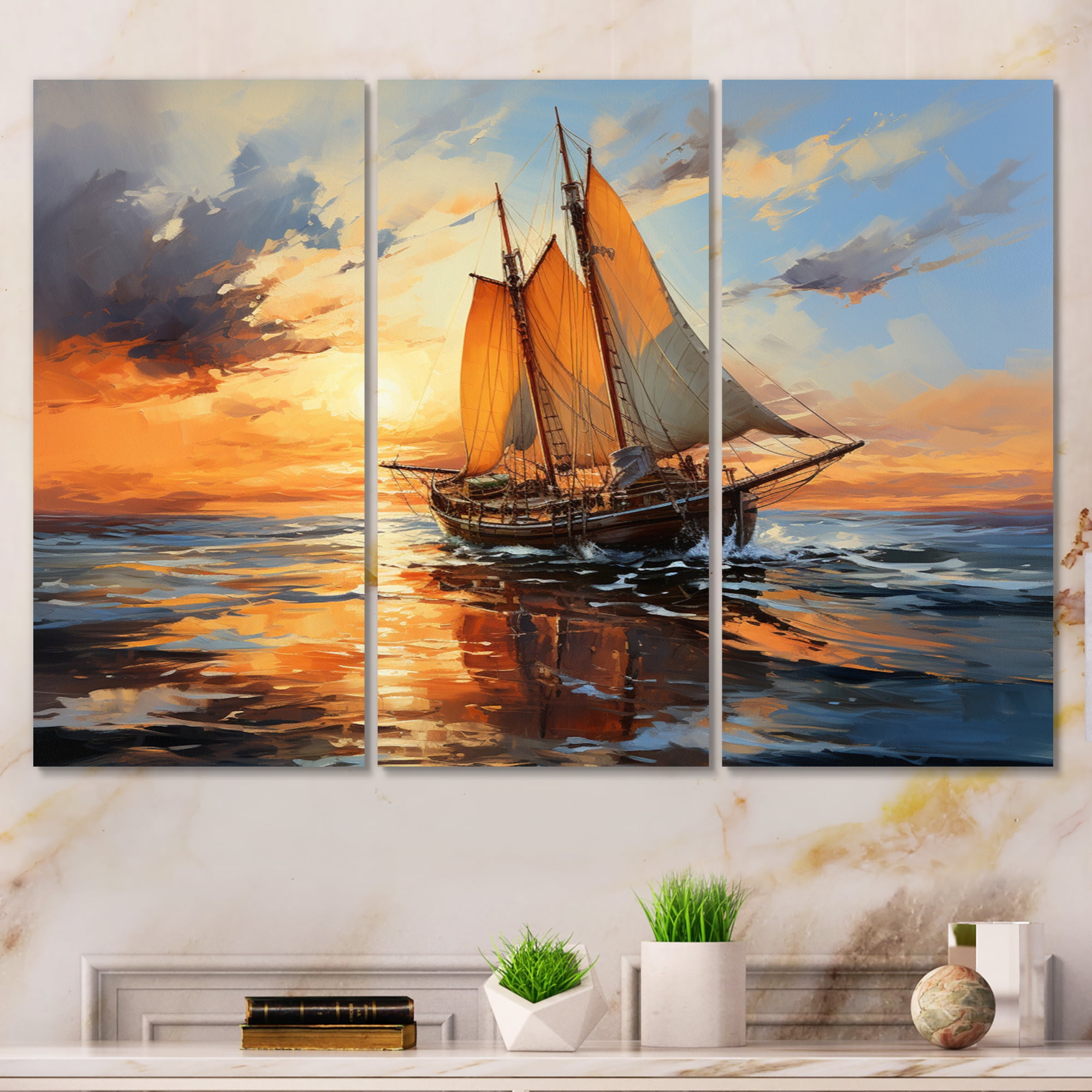 Designart "Seascapes Boat Expressive I" Transportation Metal Wall Decor ...
