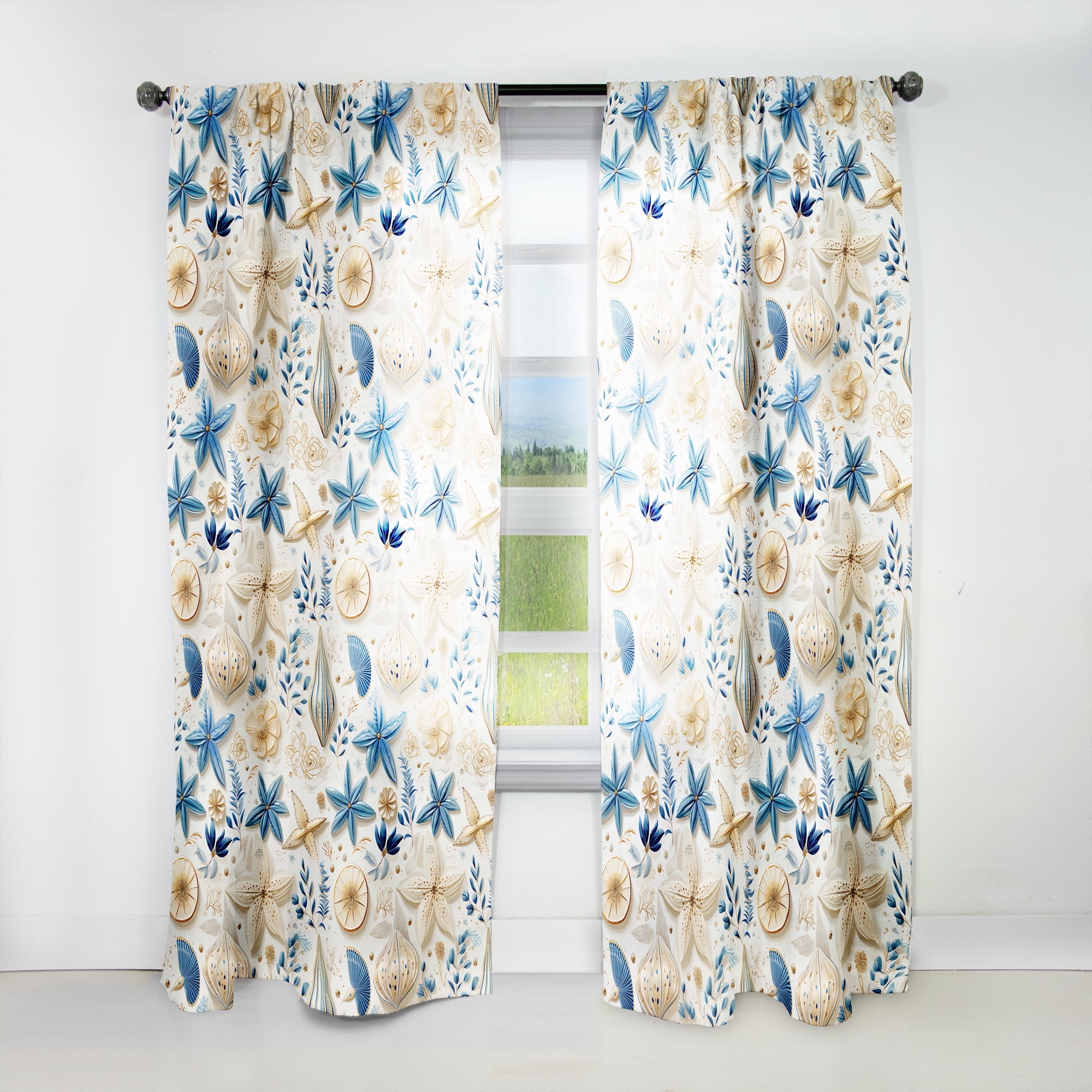 Designart "Seashell Coastal Serenity II" Floral Room Darkening Single ...