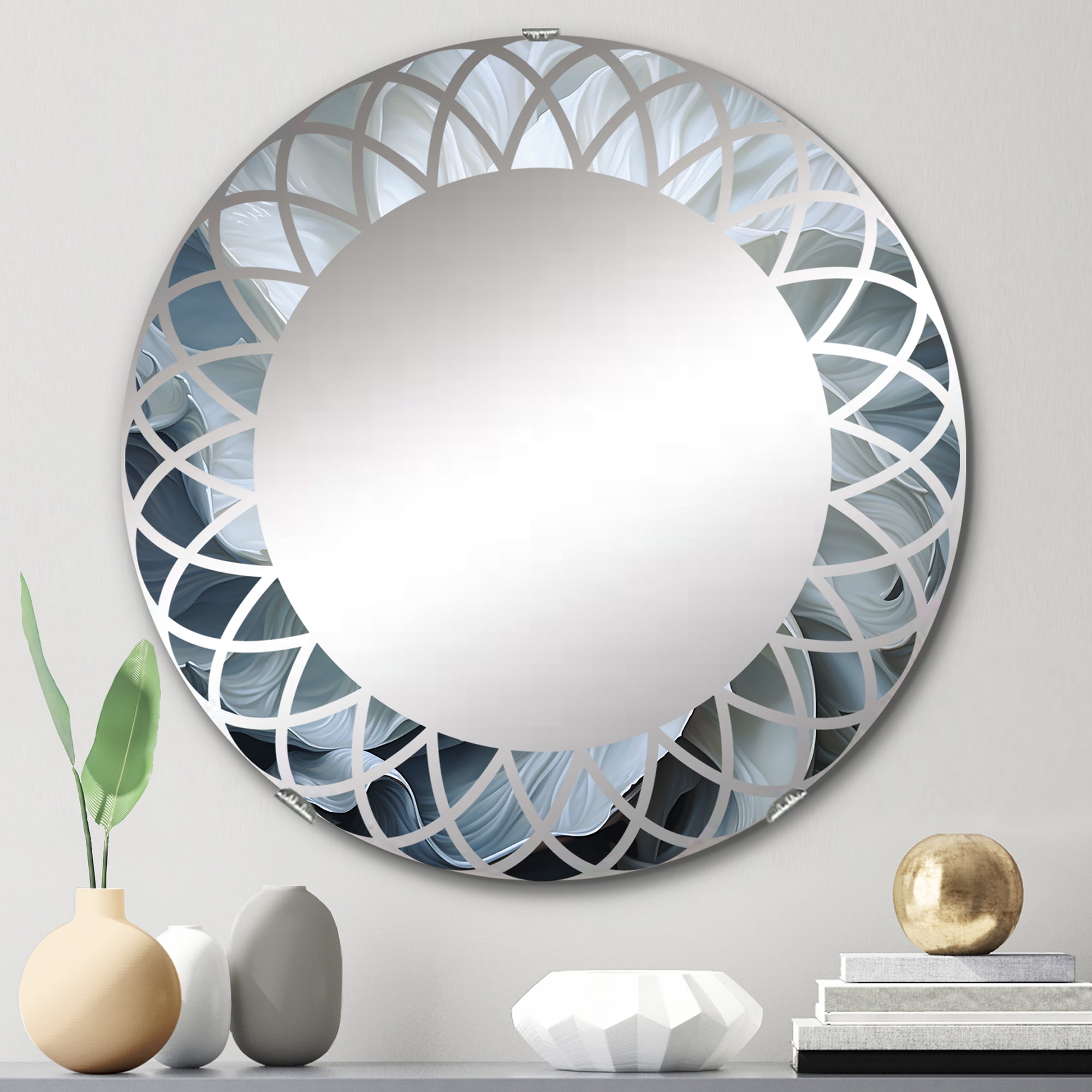 Designart "Seashell Monochromatic I" Animals Round Wall Mirror - Modern ...