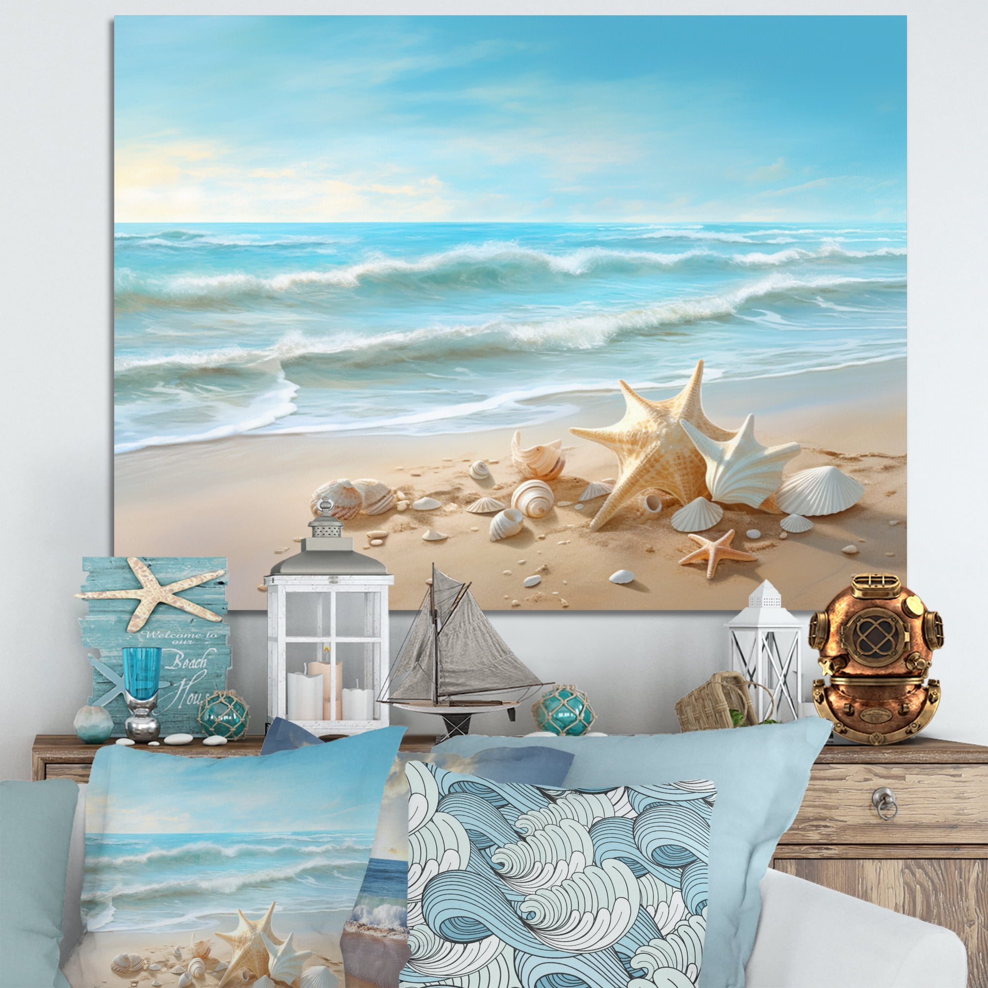 Designart "Seashells By The Seashore" Modern Landscape Beach Wall Art ...