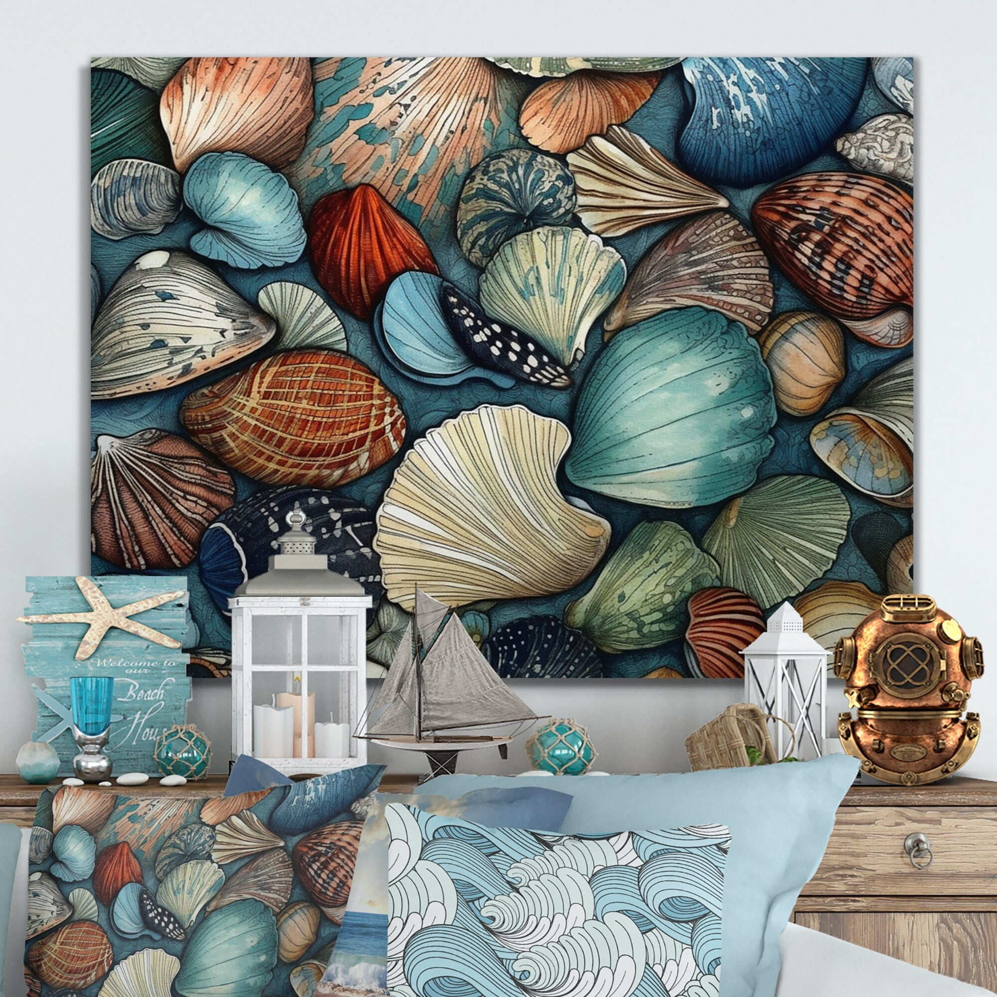 Designart "Seashells by the Seaside II" Modern Landscape Beach Metal ...