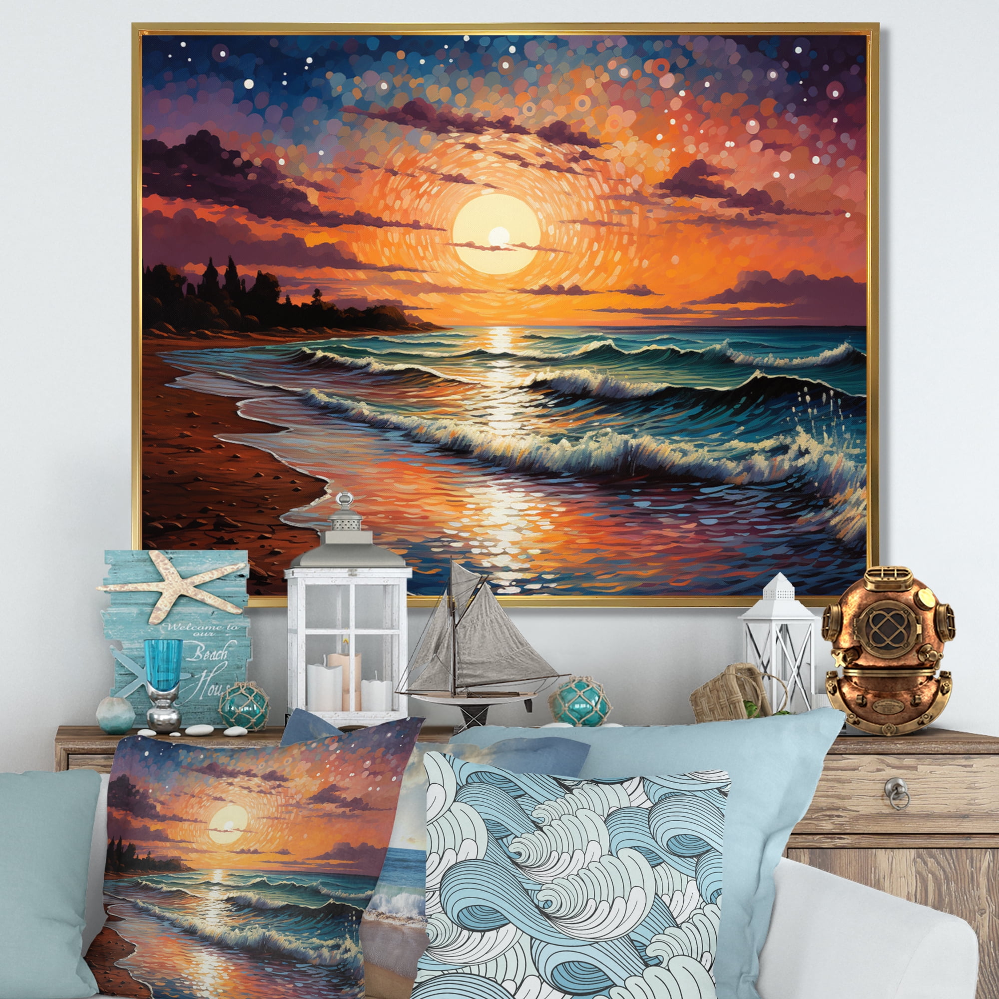 Designart "Seashore Gilded Shores X Snapshot X" Nautical & Beach ...
