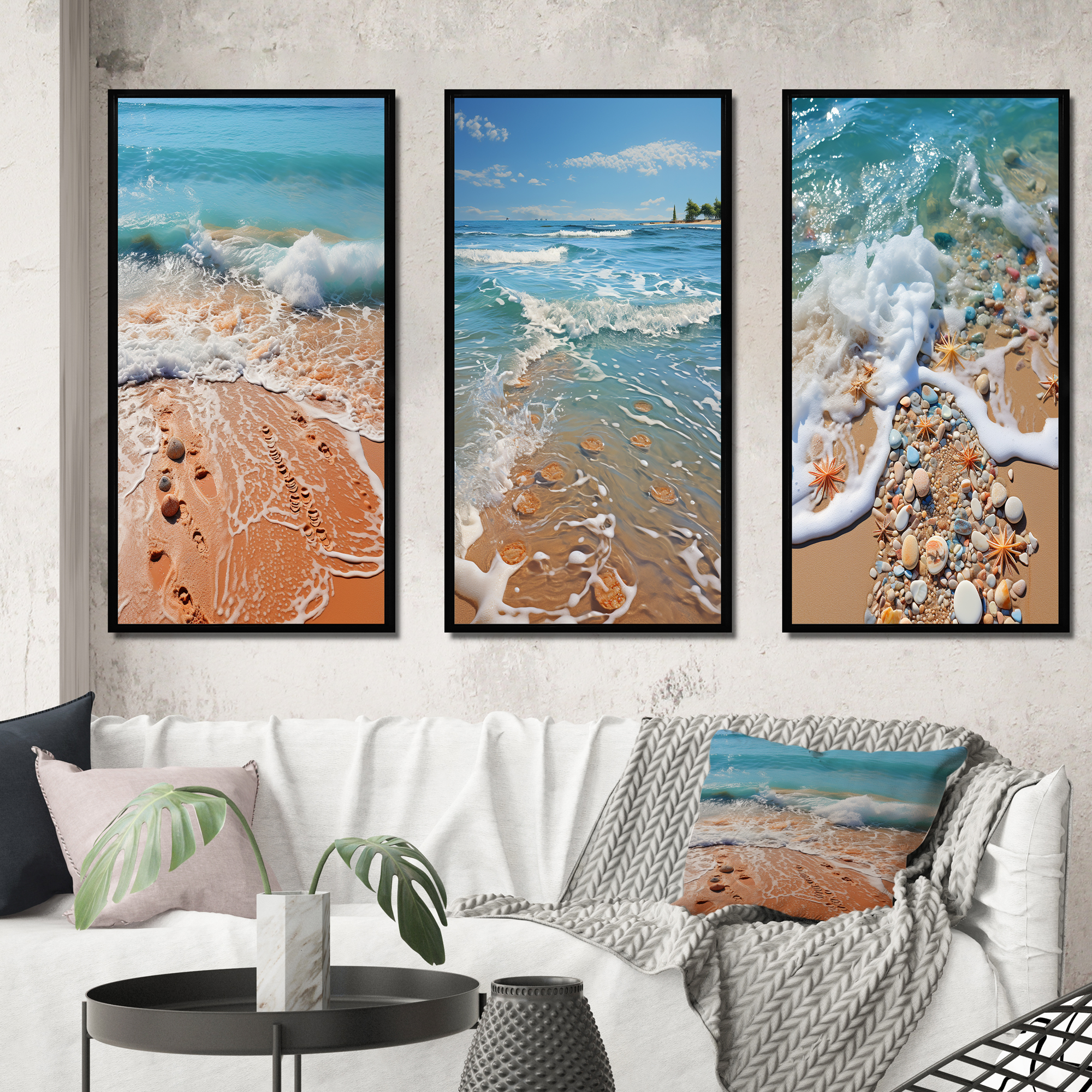 Designart "Seashore Memory Trails" Nautical & Beach Framed Wall Art Set ...